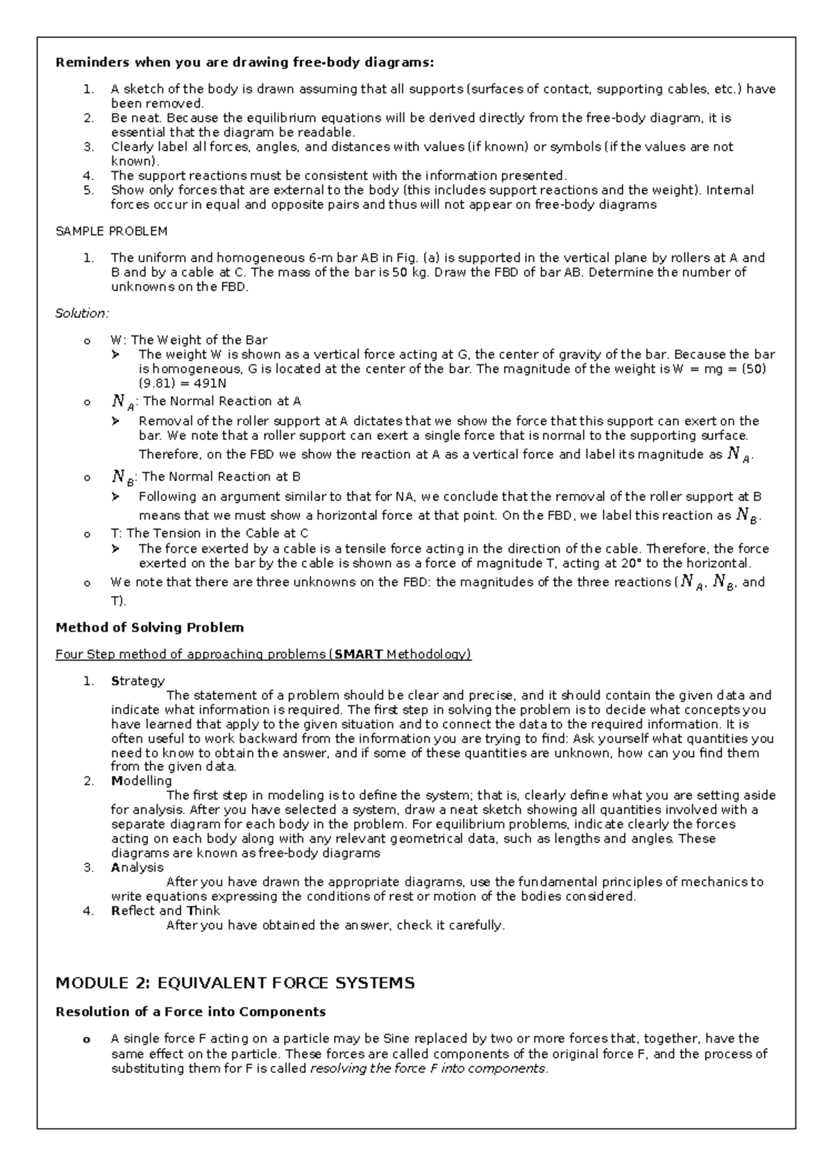 Notes - ####### Reminders when you are drawing free-body diagrams ...