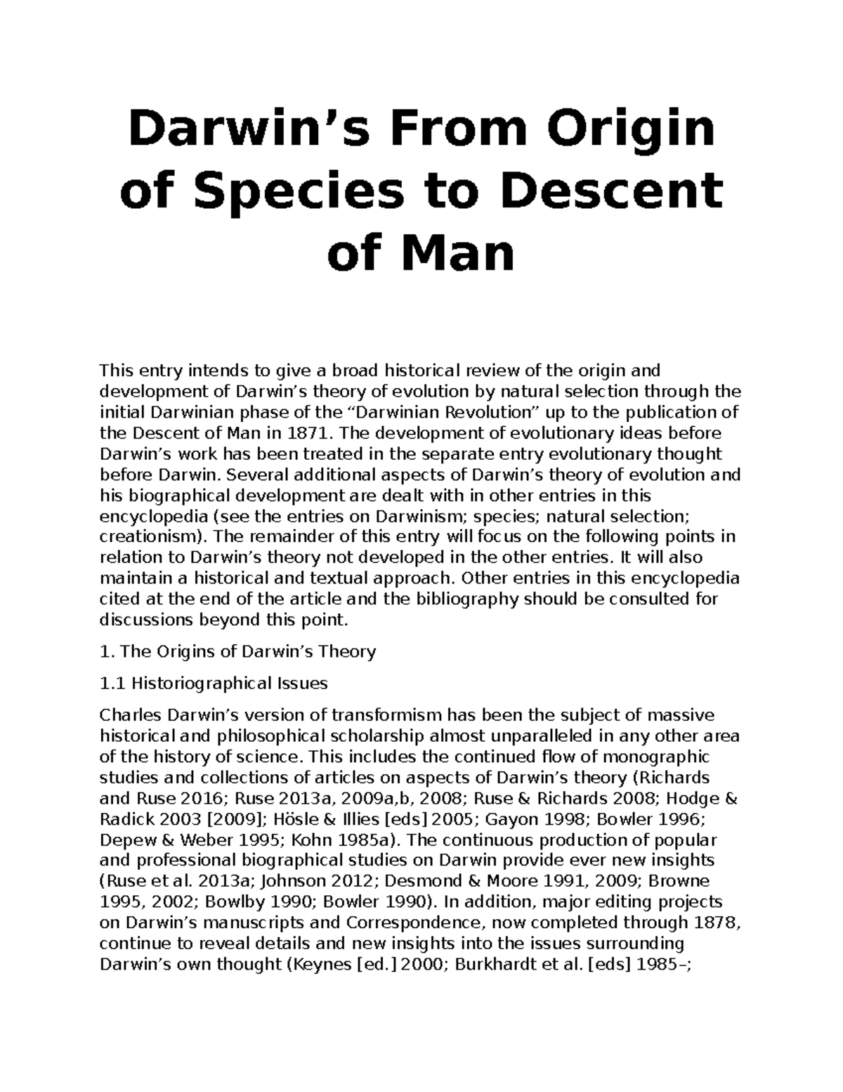 Lecture 6 Darwin's From Origin of Species to Descent of Man - Darwin’s From Origin of Species to ...
