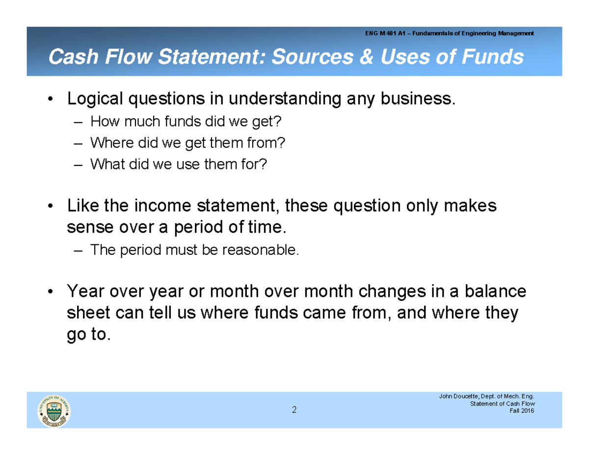 Lecture 7. Cash Flow Statement - John Doucette, Dept. of Mech. Eng ...