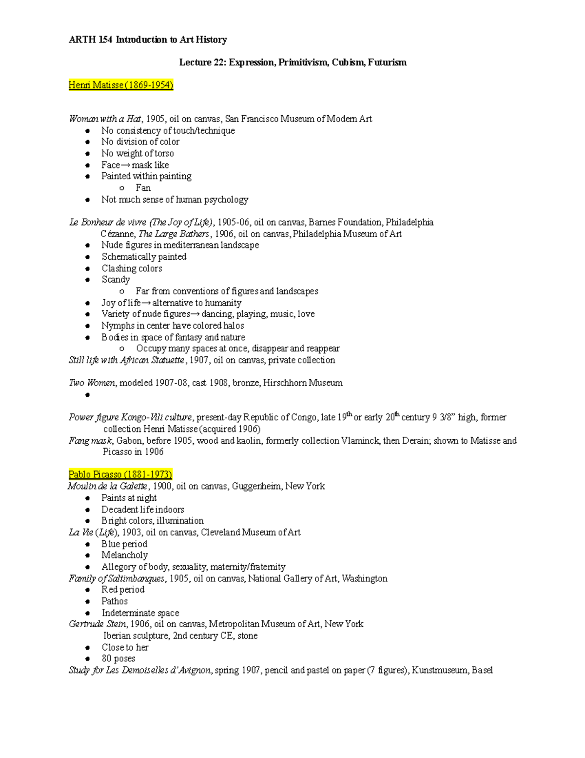 Lecture 22 Notes - ARTH 154 Introduction to Art History Lecture 22 ...