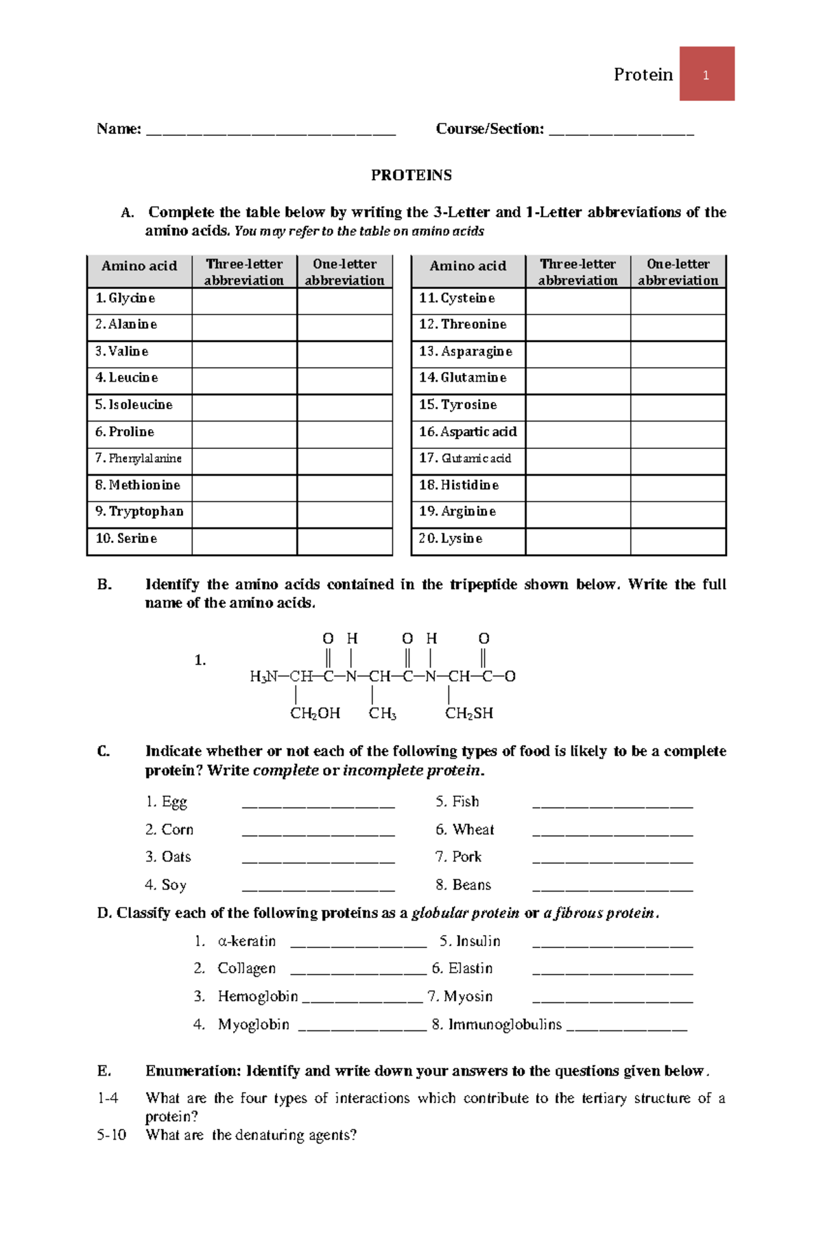 WEEK 3 4 Protein Assessment - Protein 1 Name ...