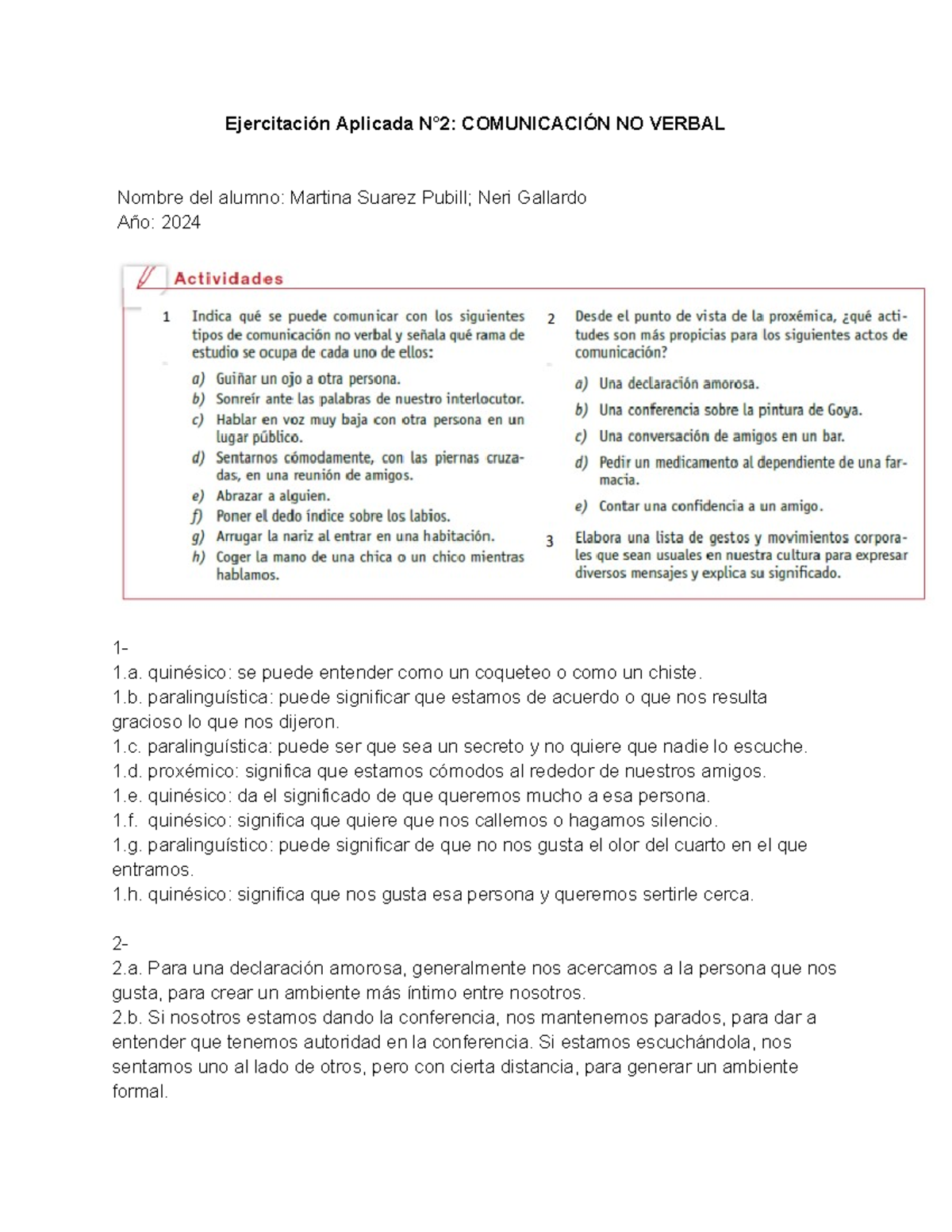 TP2- Comunicación No Verbal - Ejercitación Aplicada N°2: COMUNICACIÓN NO VERBAL Nombre del ...