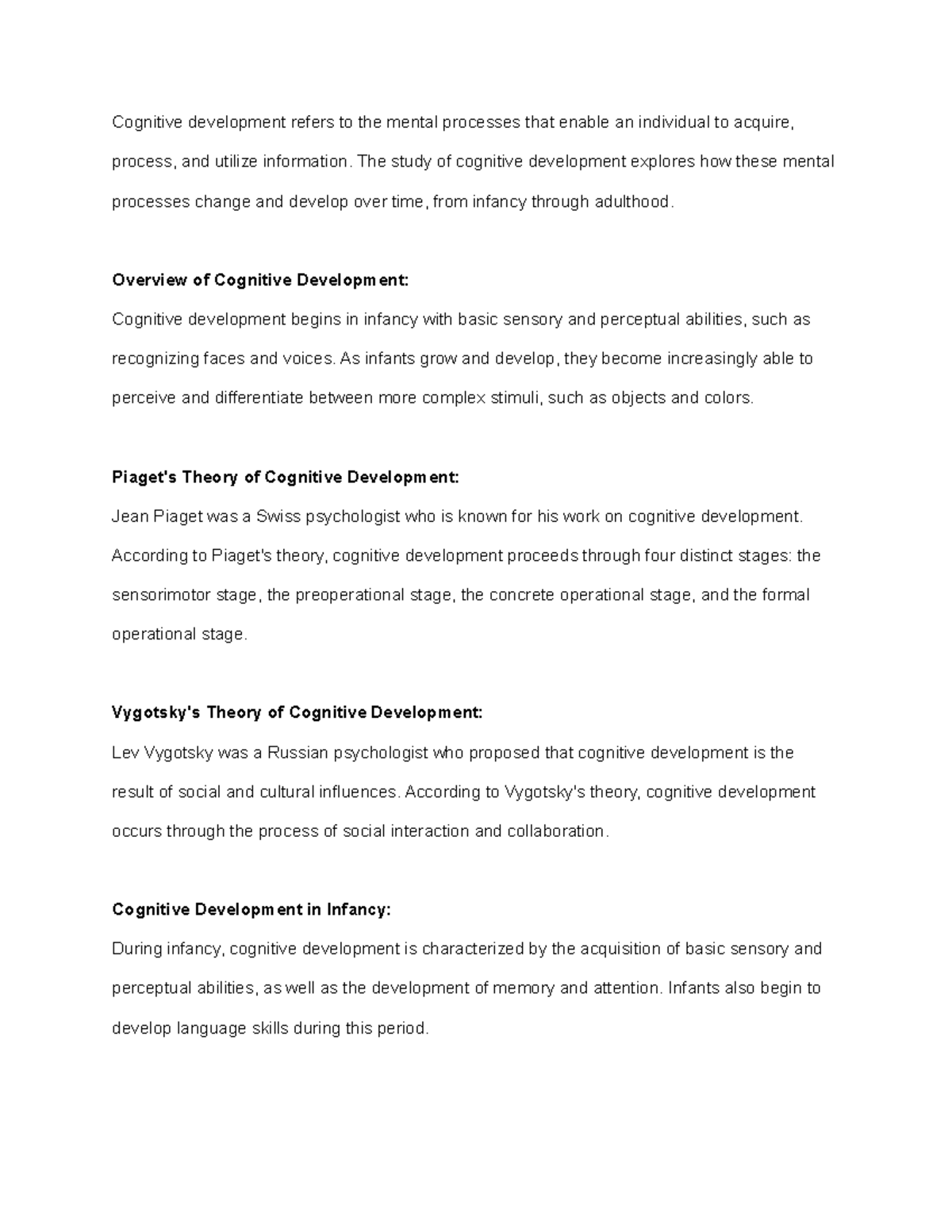 Cognitive Development in Psychology - Cognitive development refers to ...