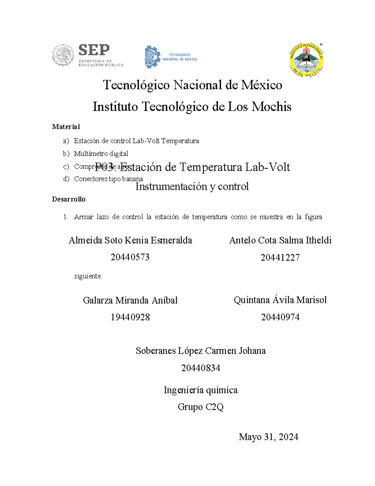 Temperatura Lab-Volt - analisis instrumental - Material a) Estación de ...