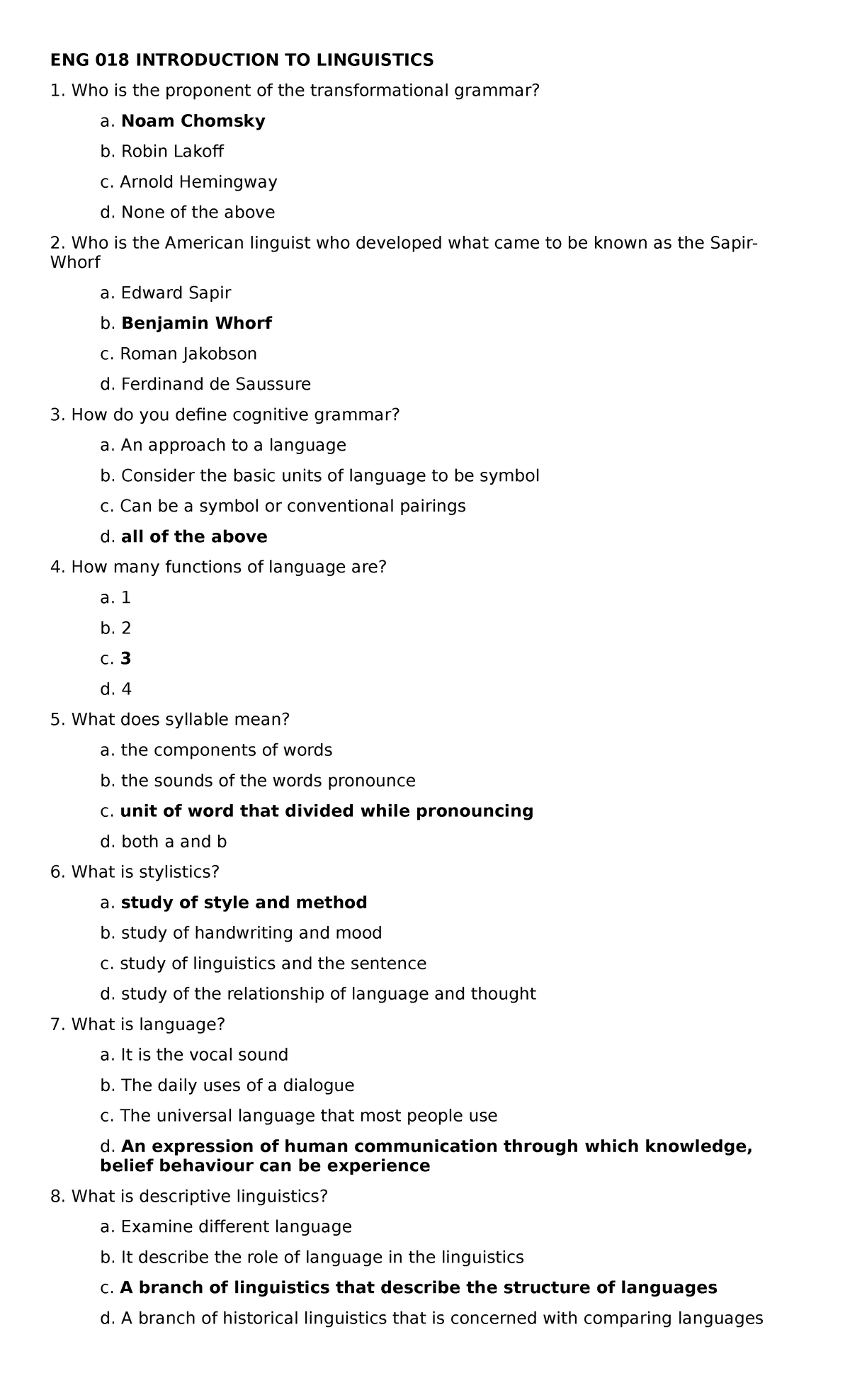 ENG-018 Introduction TO Linguistic - ENG 018 INTRODUCTION TO ...