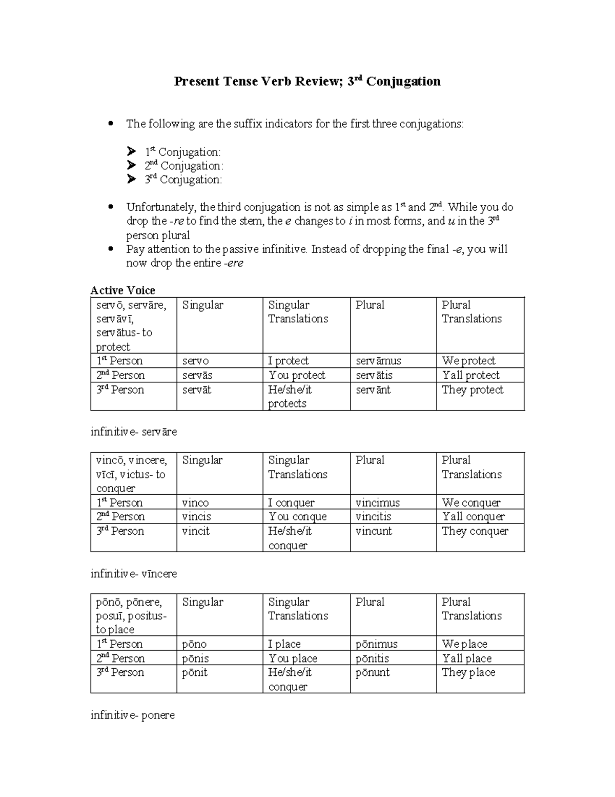 3rd Conjugation - bhjk - Present Tense Verb Review; 3rd Conjugation The ...