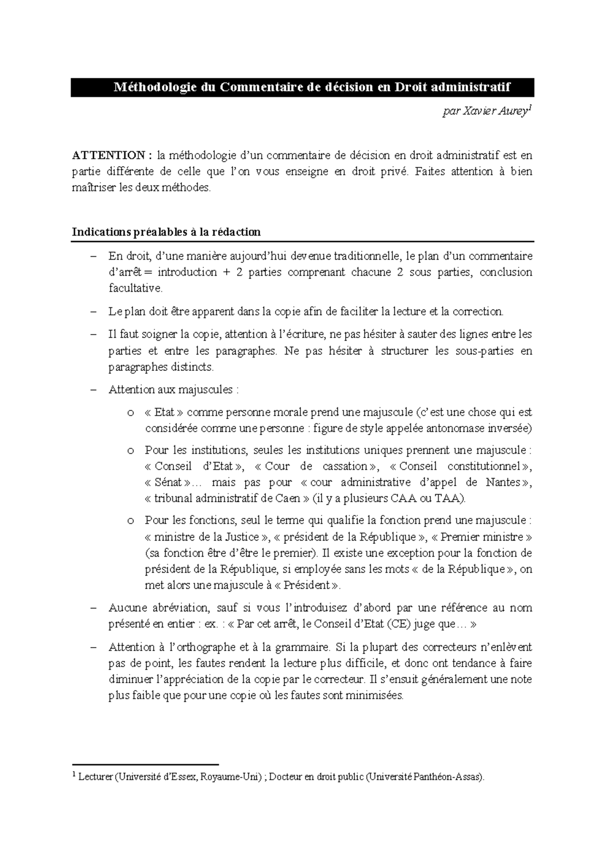 Methodologie commentaire arret DA - Méthodologie du Commentaire de ...