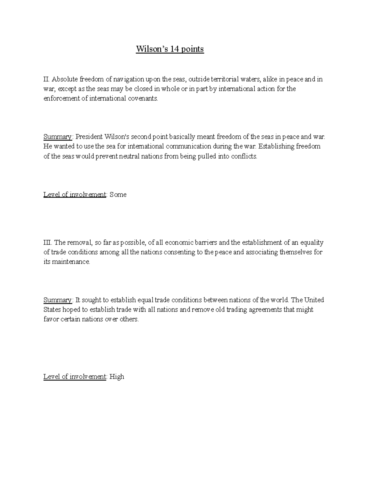 Wilson's 14 points - History related. - Best notes of English ...