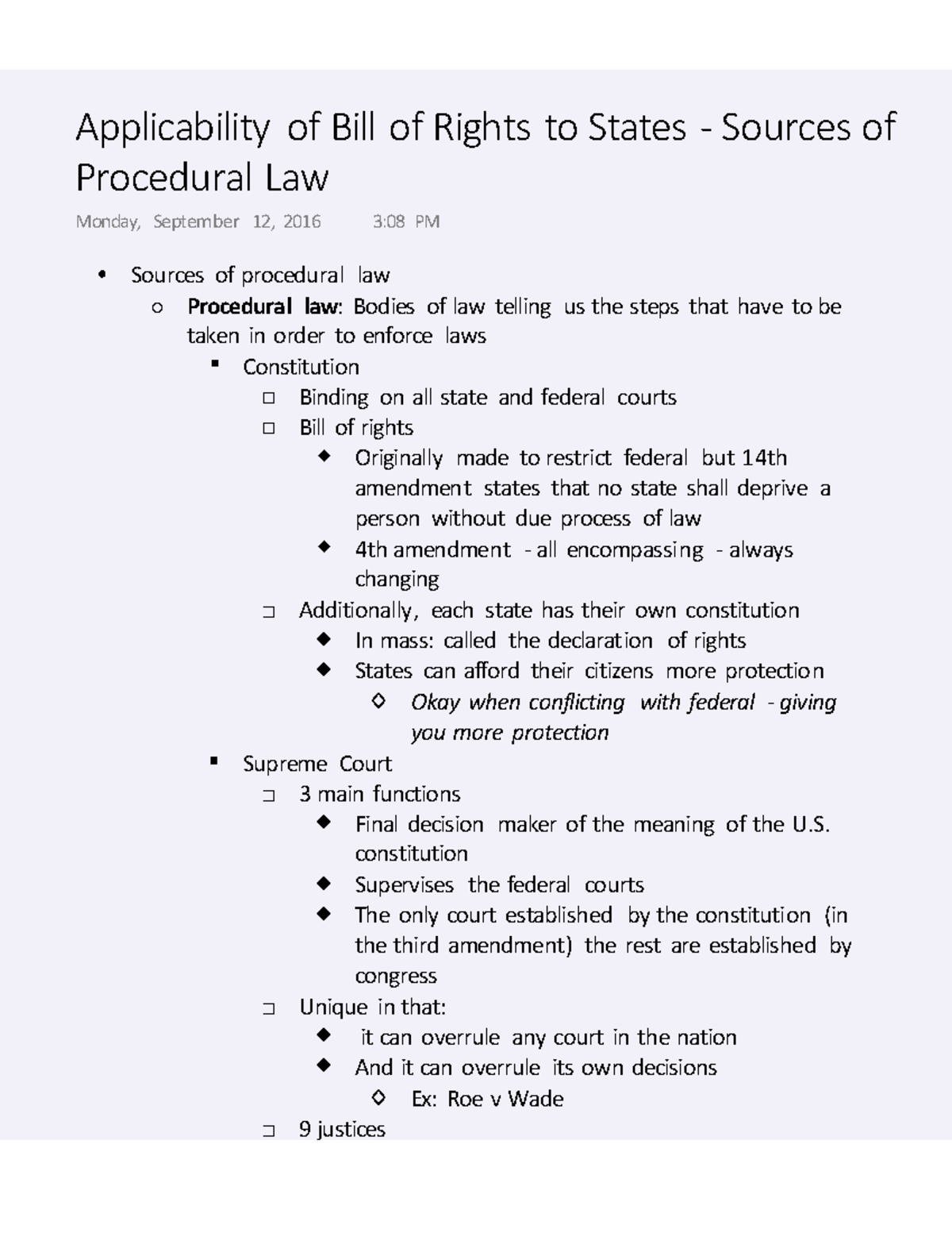 Applicability of Bill of Rights to States - Sources of Procedural Law ...