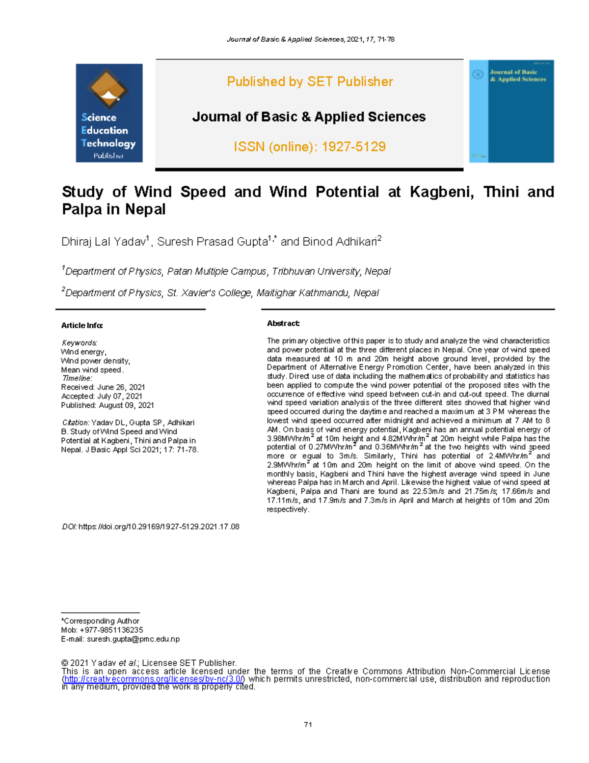 Admin,+ Jbasv 17A8-Gupta - Journal of Basic & Applied Sciences, 2021, 17 , 71 - 78 Published by ...