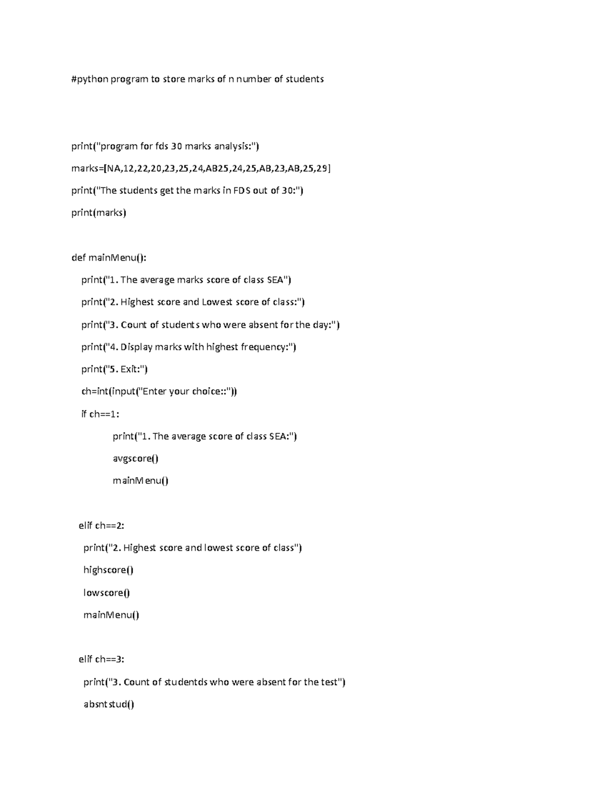 Ds2 21103 practical - #python program to store marks of n number of ...