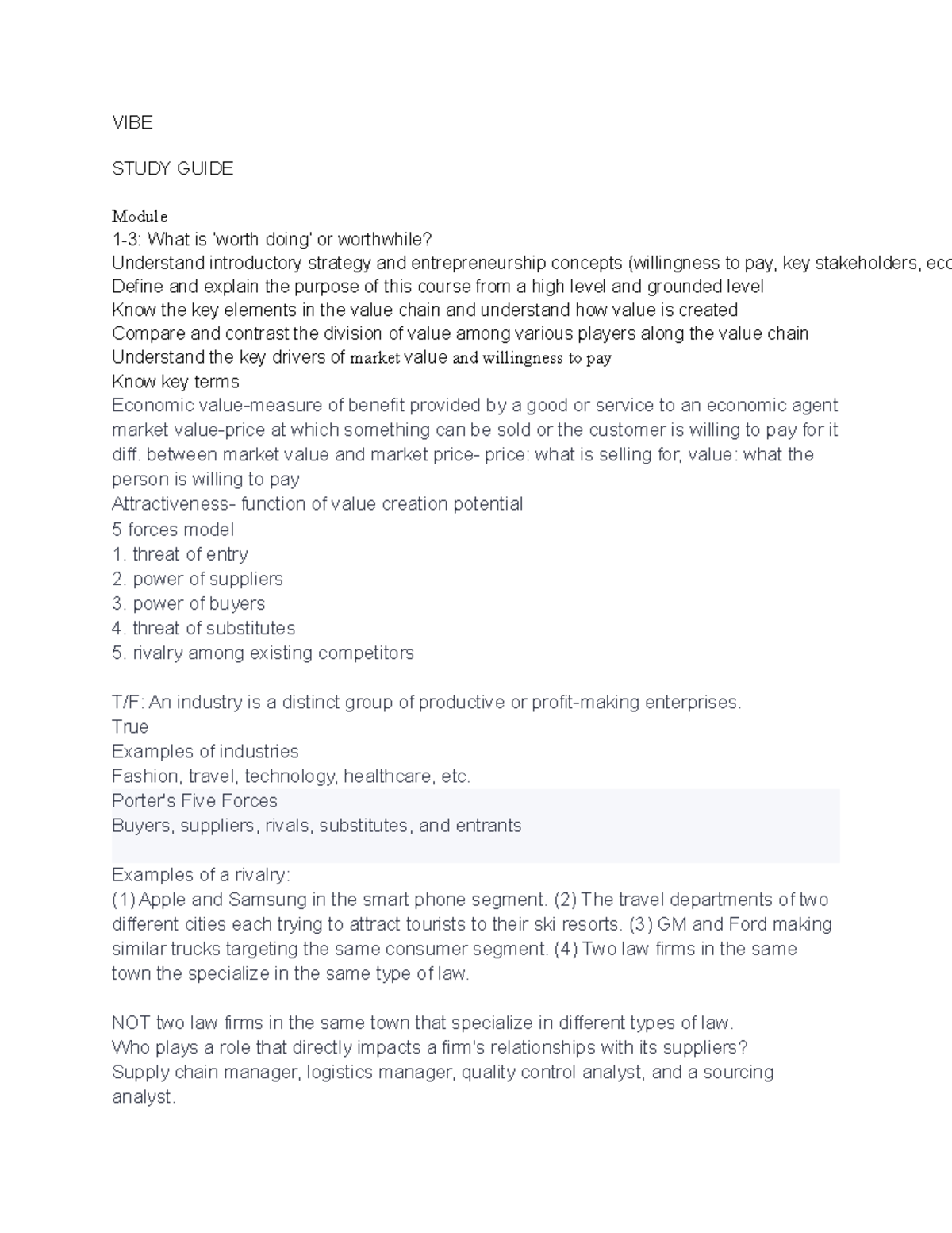 VIBE pt 1 - definitions and concepts from first semester - VIBE STUDY ...