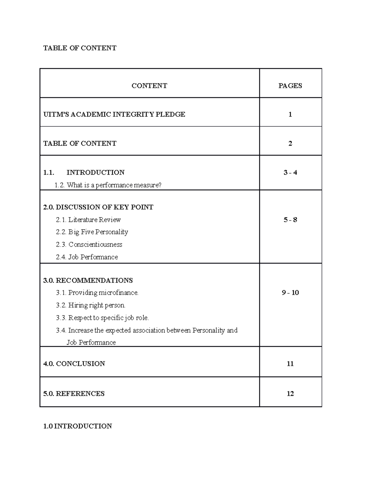 HRM544 INDIVIDUAL ASSIGNMNET TERM PAPER ESSAY - TABLE OF CONTENT ...