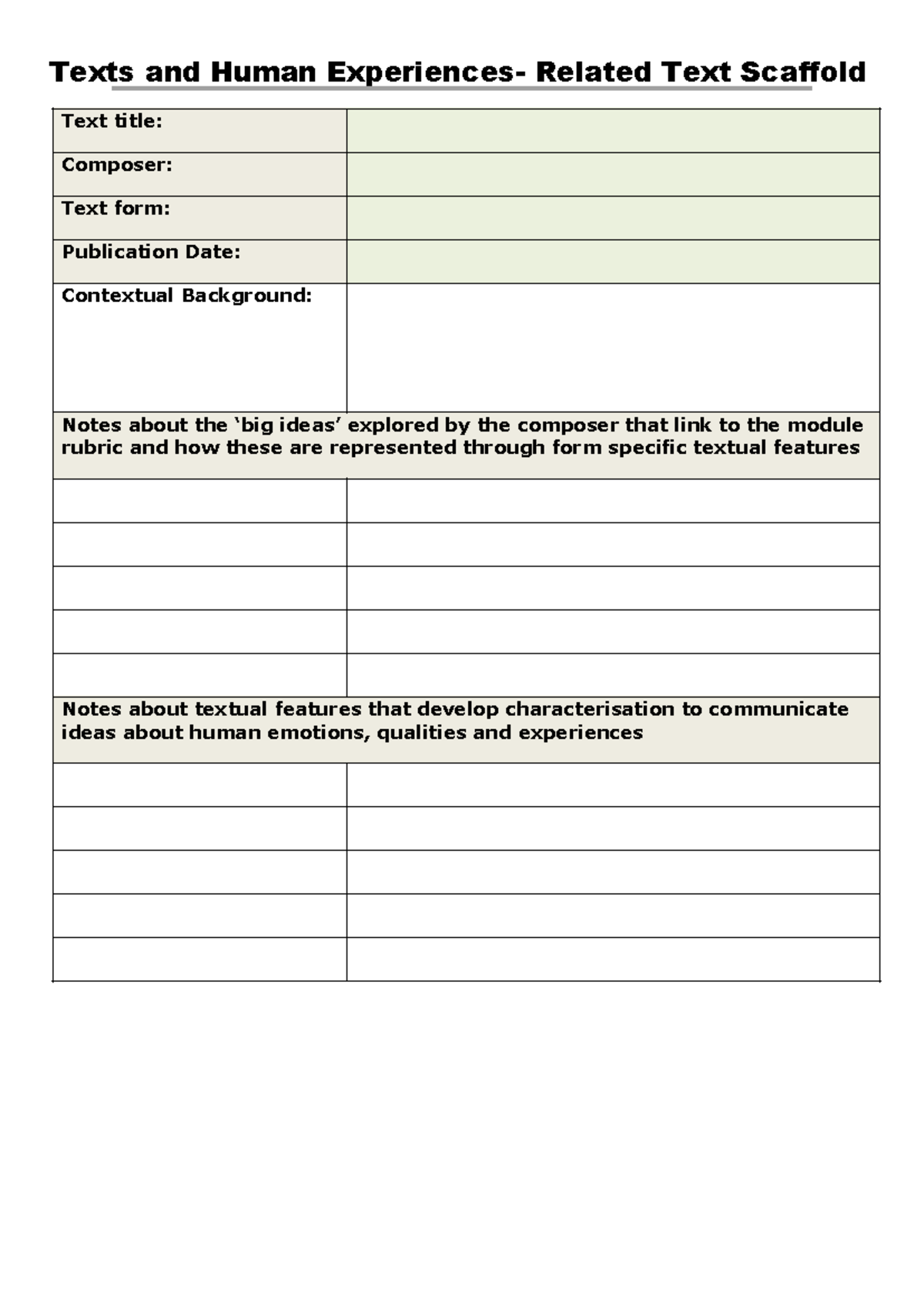 2024 Related Text scaffold - Short Answer Q - Texts and Human ...