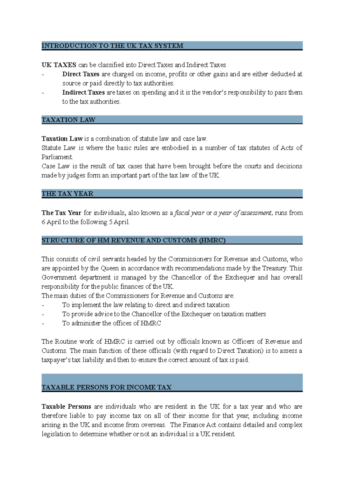 Introduction TO THE UK TAX System - INTRODUCTION TO THE UK TAX SYSTEM ...