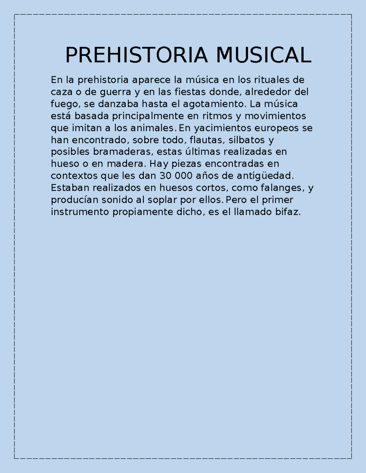 Prehistoria Musical - tarea - PREHISTORIA MUSICAL En la prehistoria ...