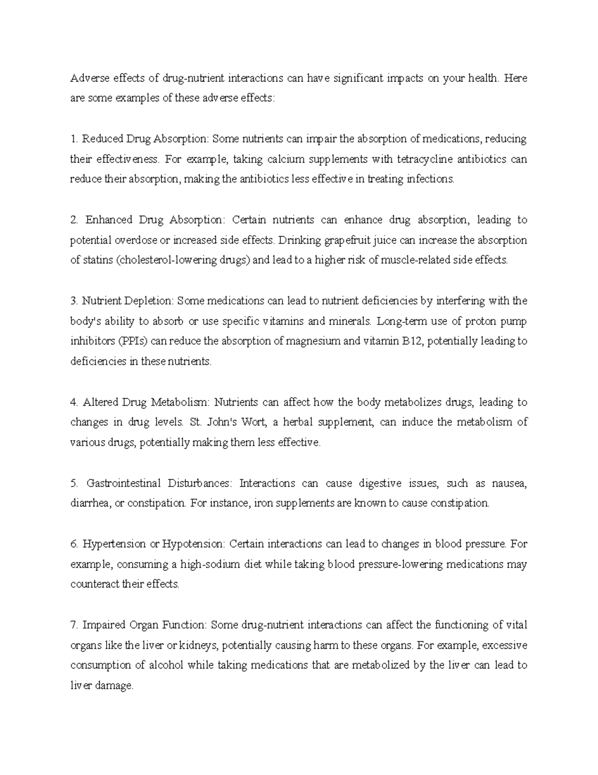 Adverse effects of drug-nutrient interactions - Here are some examples ...