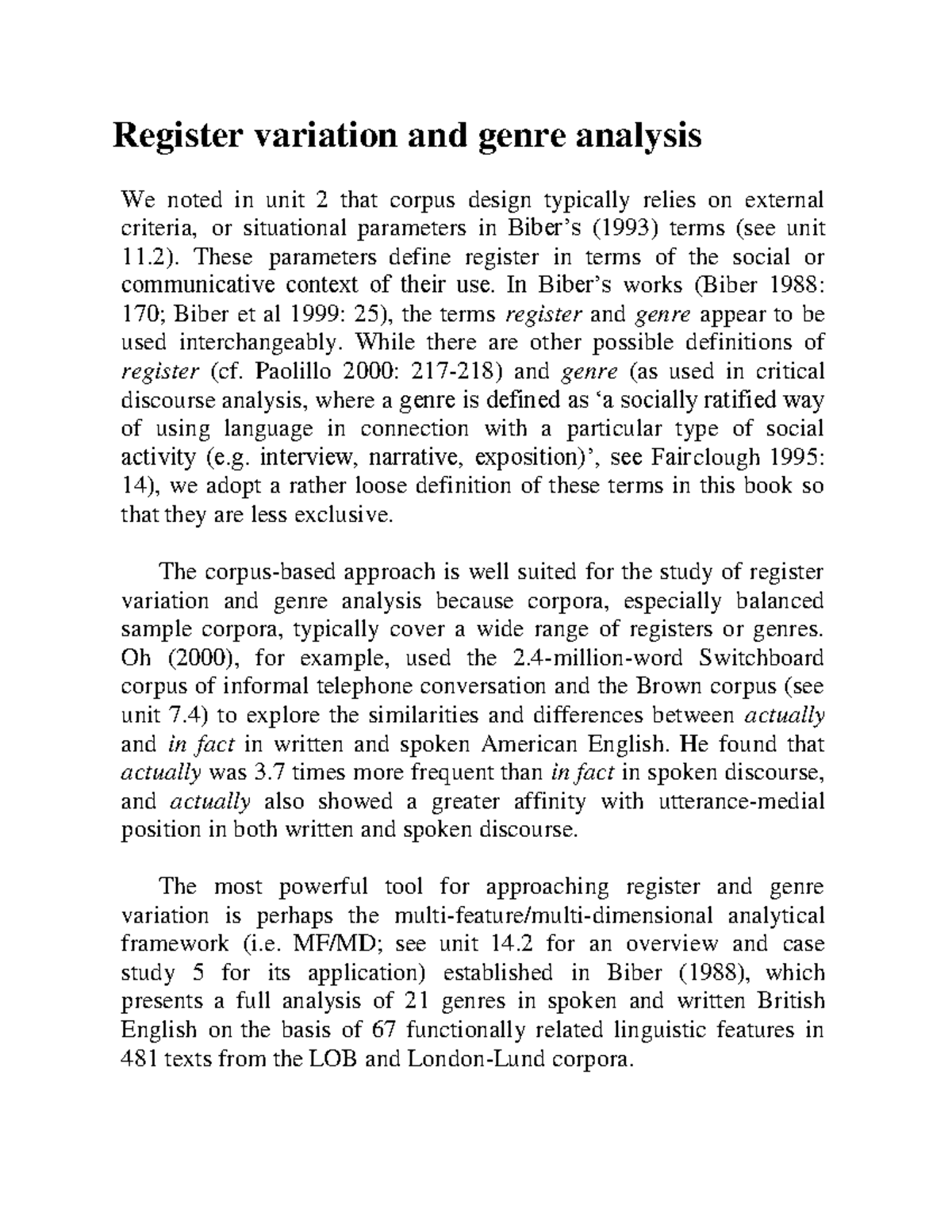 Register variation and genre analysis - These parameters define ...