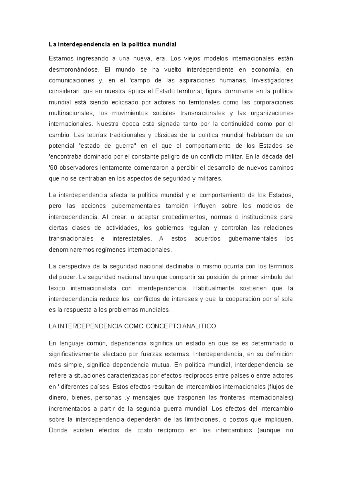 La interdependencia - Power and Interdependence - La interdependencia ...