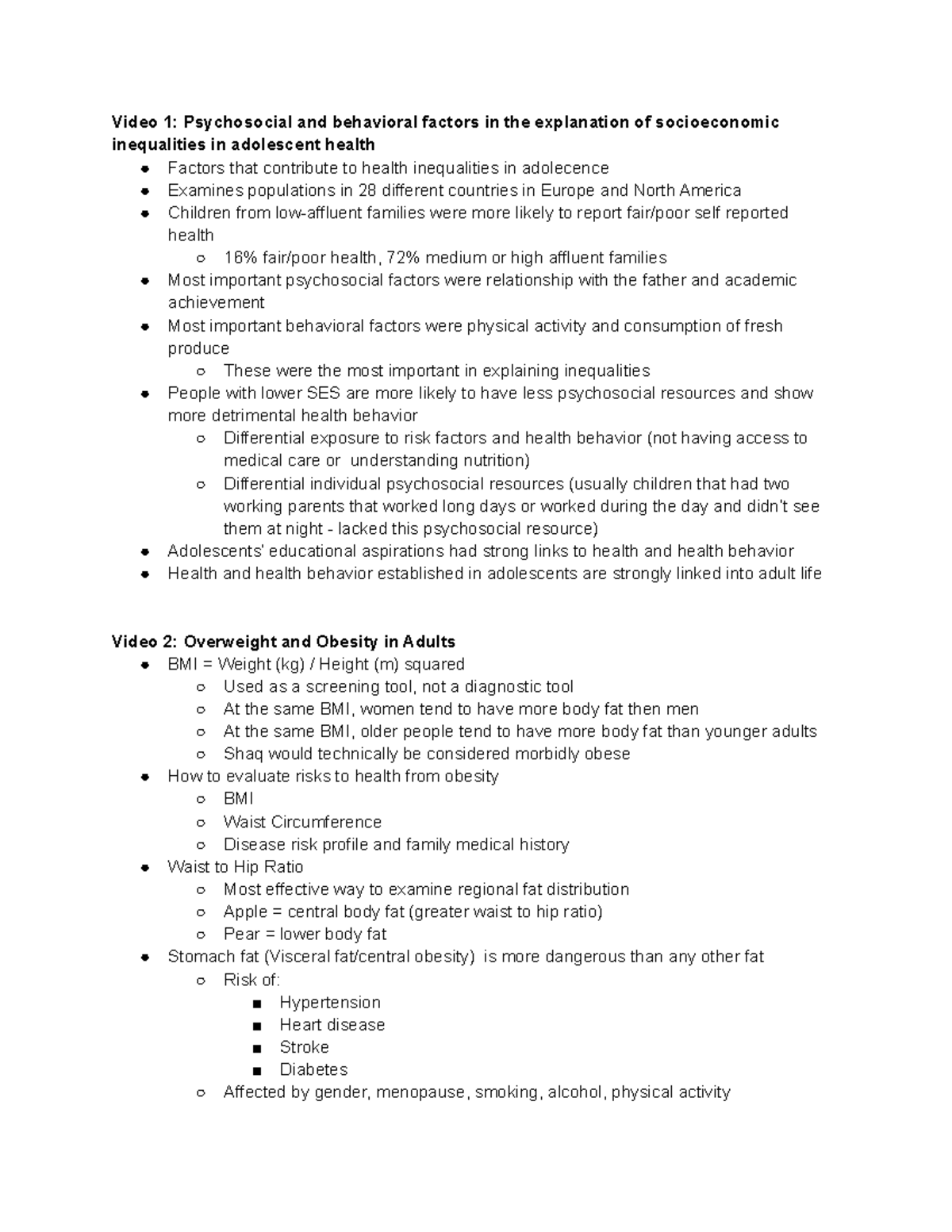 Canvas Module 5 Video Notes - Video 1: Psychosocial and behavioral ...