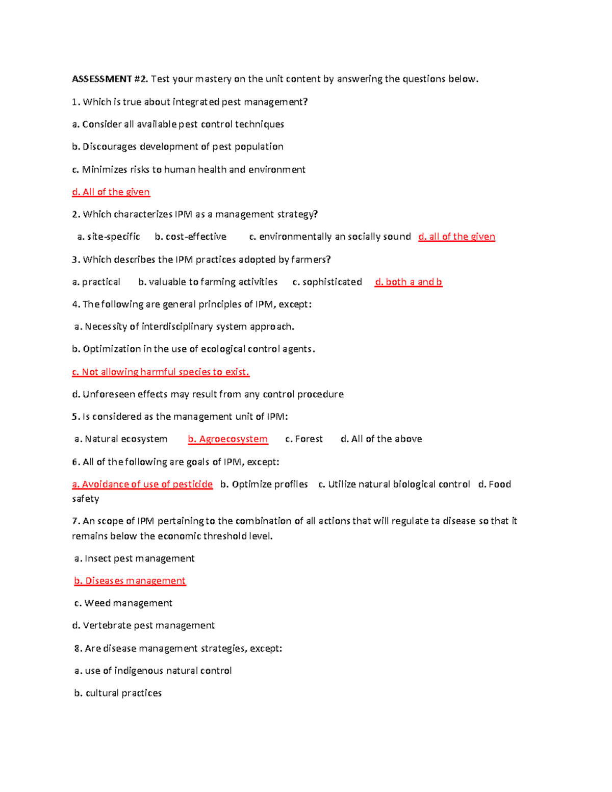 Assessment 2 - ASSESSMENT #2. Test your mastery on the unit content by ...