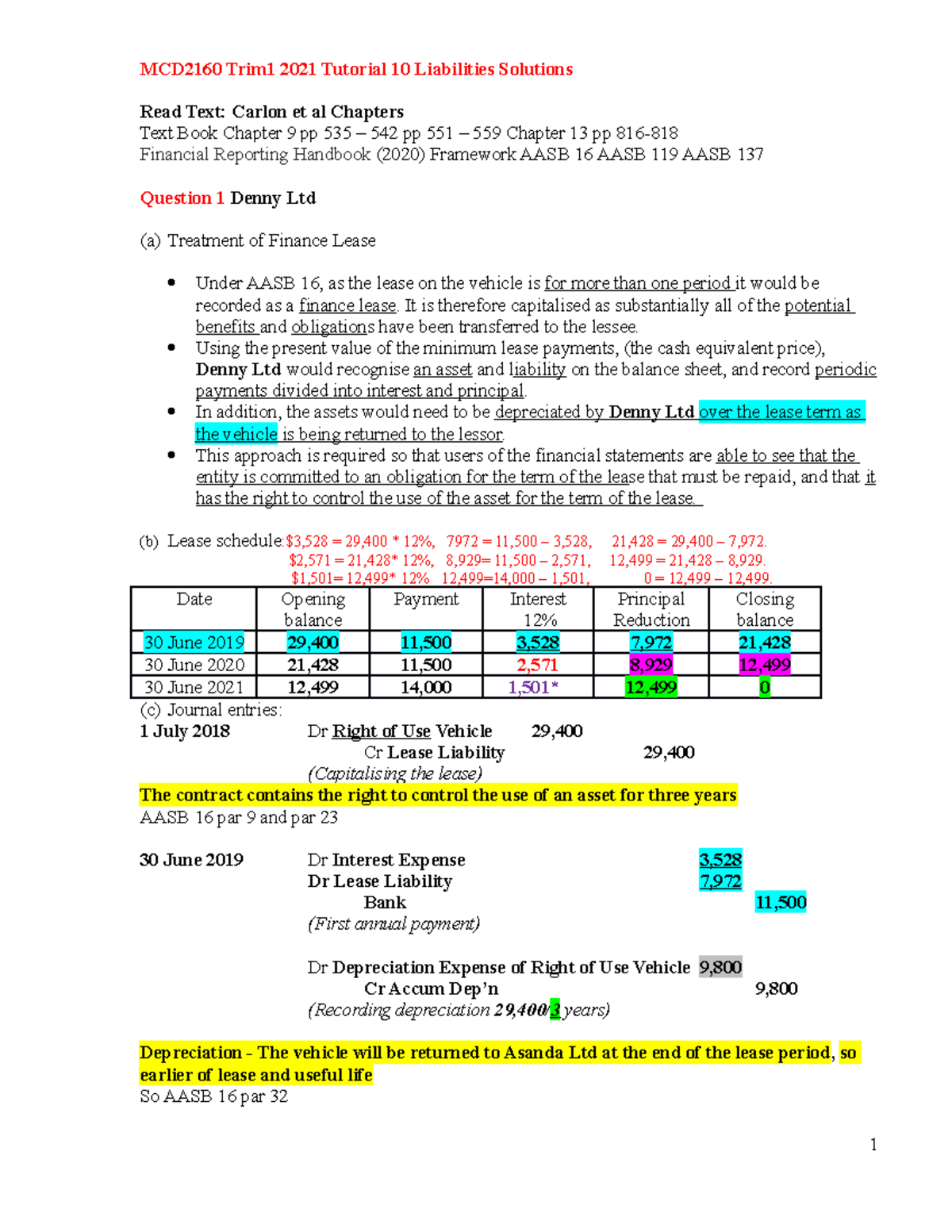 J MCD2160 Trim1 2021 Tutorial 10 Liability Solutions - Read Text: Carlon et al Chapters Text ...