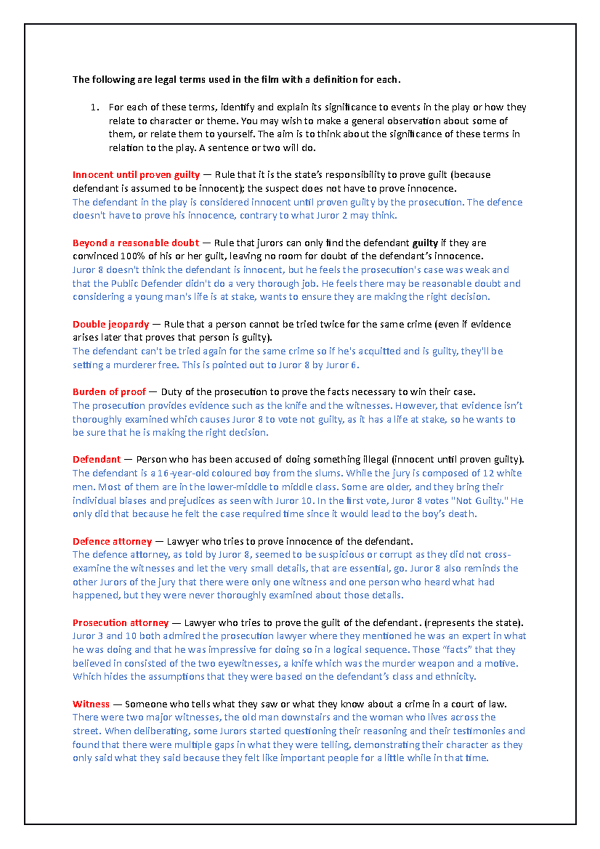 12 Angry Men Legal Terms - The following are legal terms used in the ...