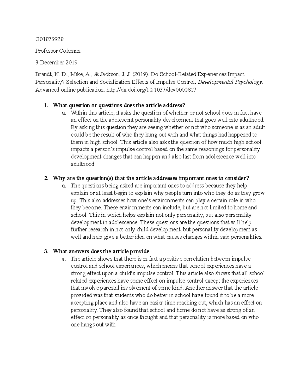 PSY Article Assignment 1 - PSY 101 - GVSU - Studocu