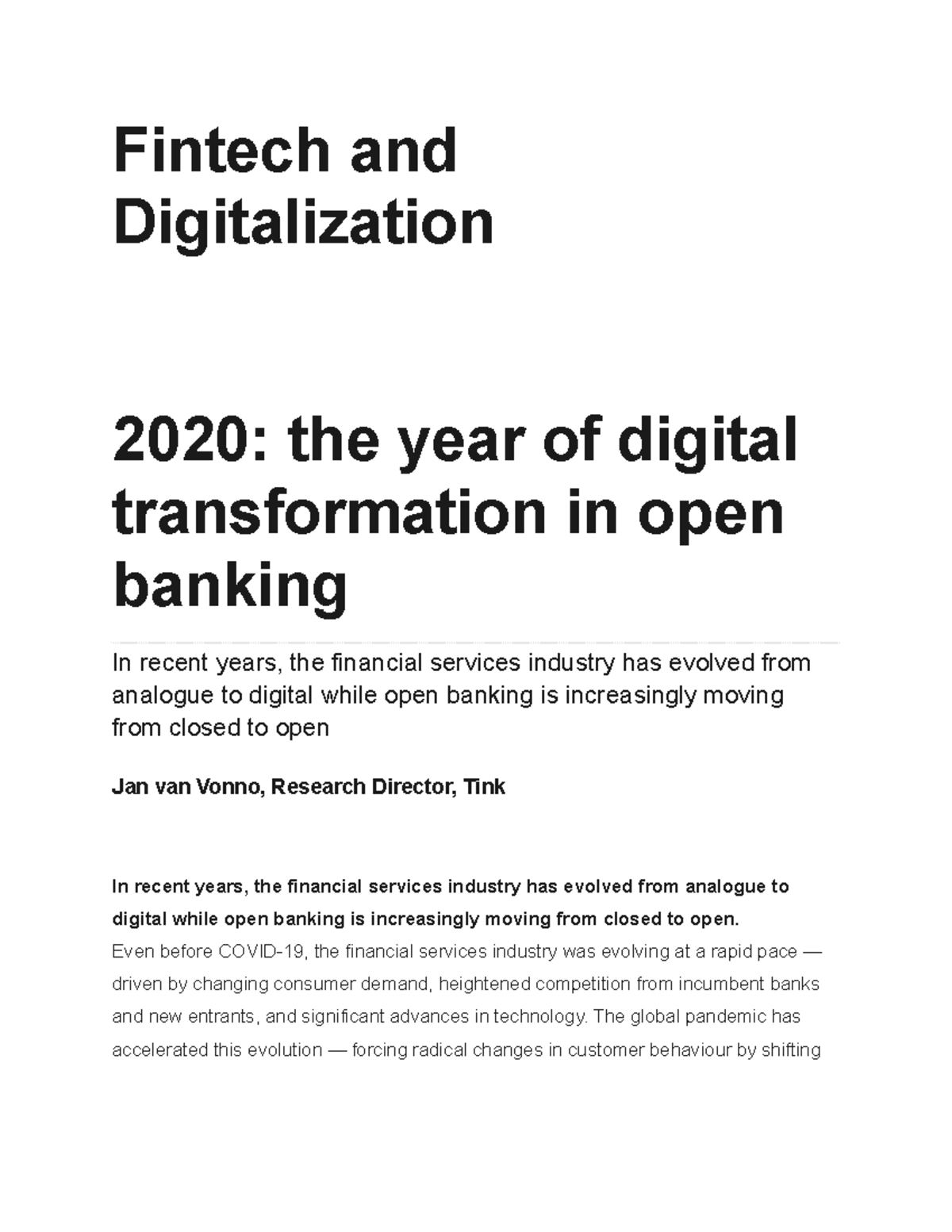 Fintech and Digitalization artical - Fintech and Digitalization 2020 ...