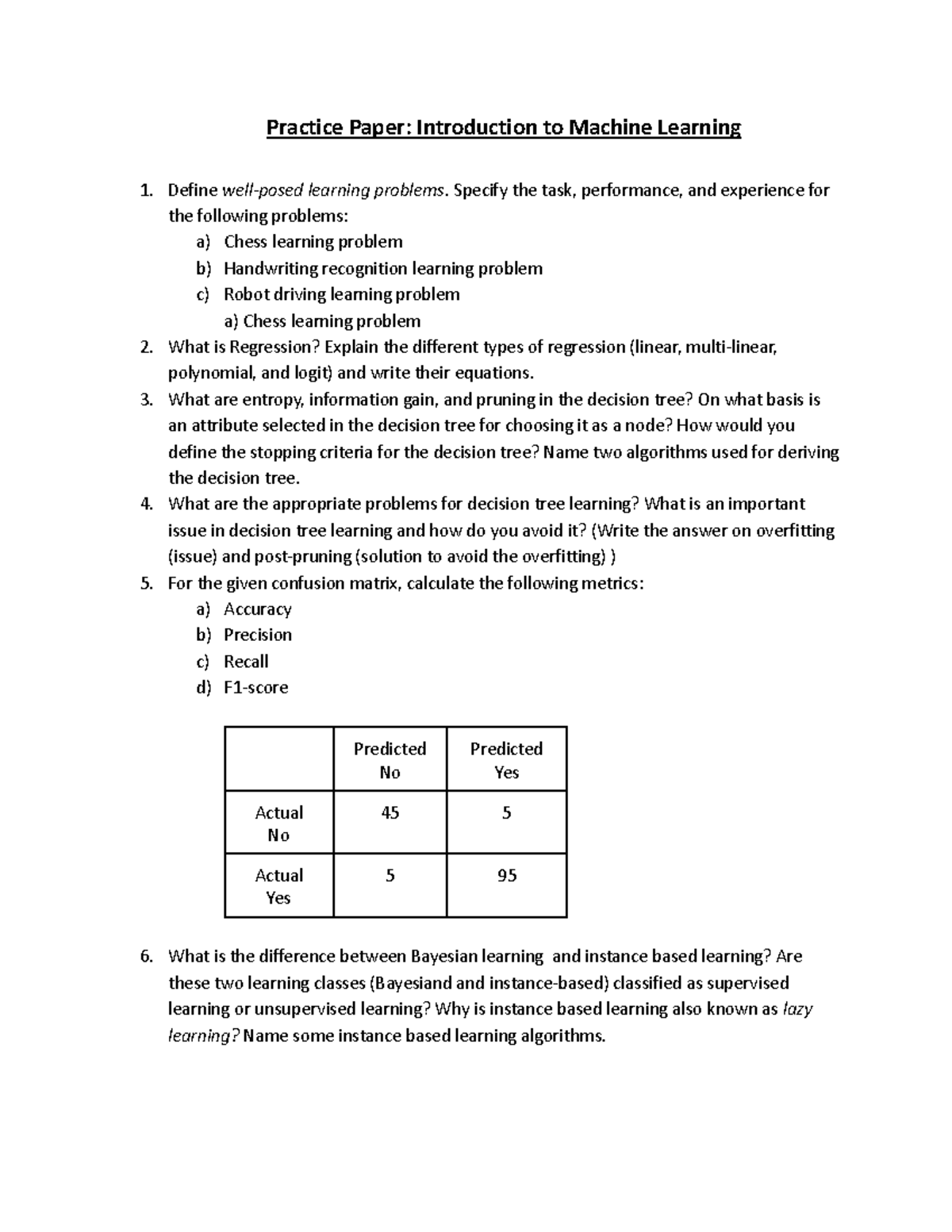Practice Paper IML - Practice Paper: Introduction to Machine Learning ...