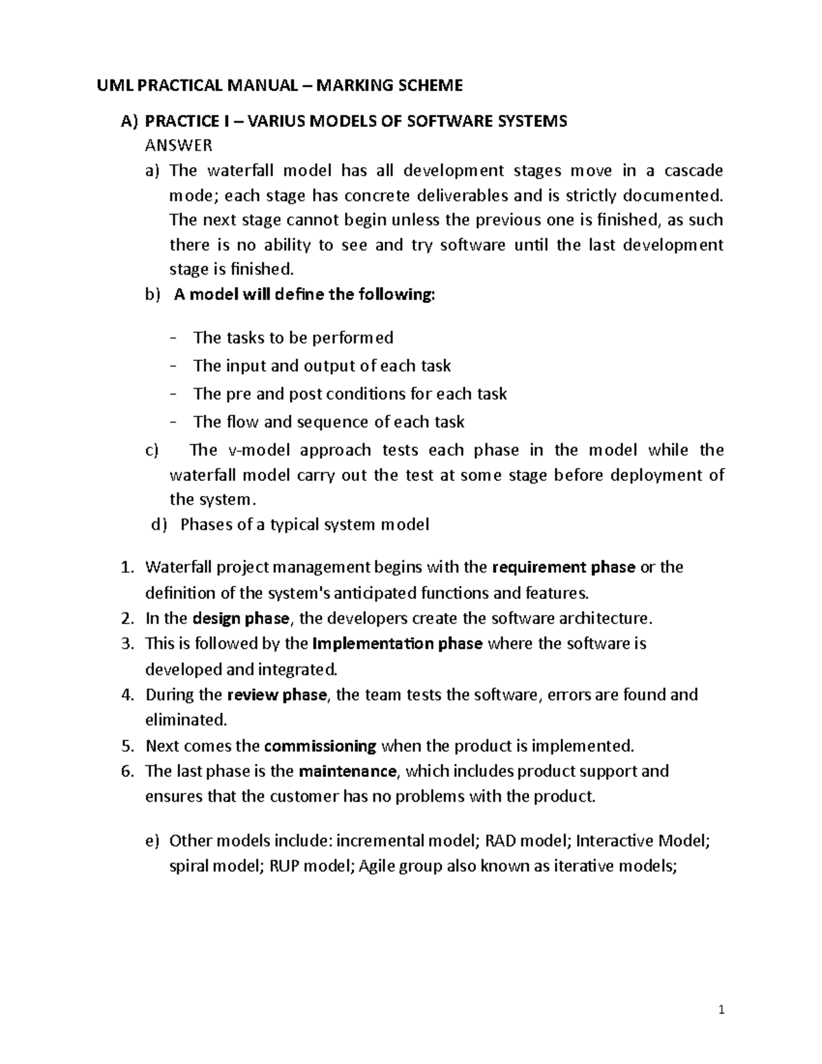 UML2 (Answers) - UML PRACTICAL MANUAL – MARKING SCHEME A) PRACTICE I ...