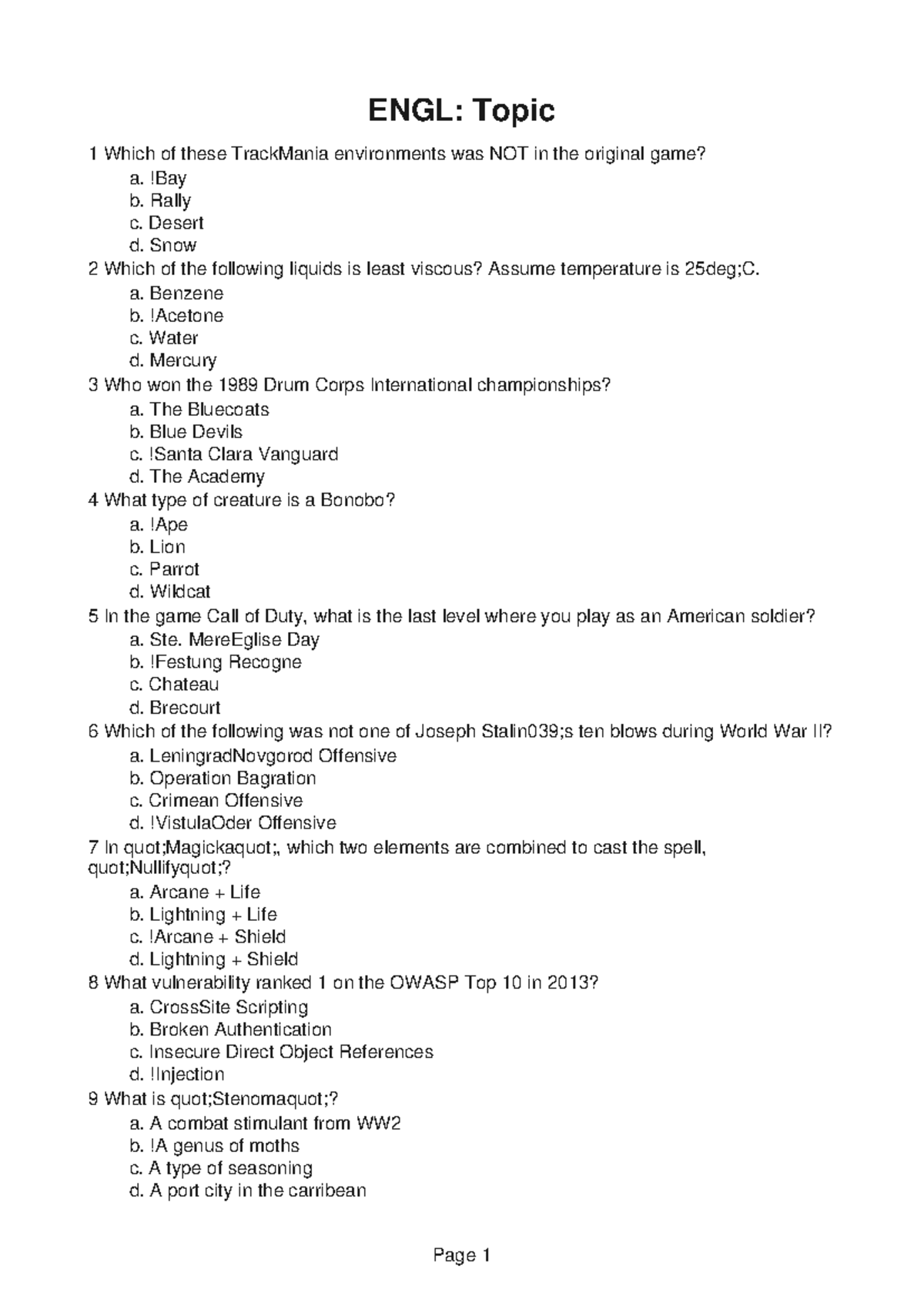 ENGL-Problems-9 - Problem and solution - ENGL: Topic 1 Which of these ...