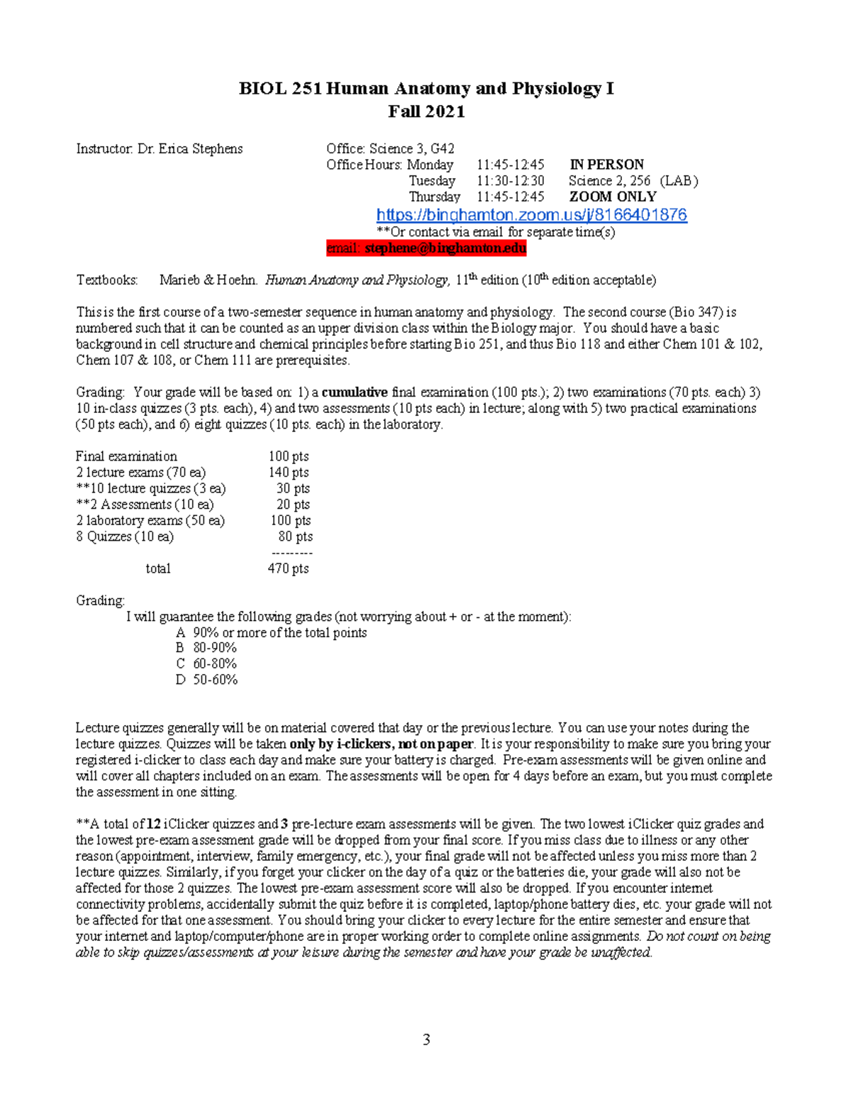 BIOL 251 Fall 2021 Syllabus 1 - BIOL 251 Human Anatomy and Physiology I ...