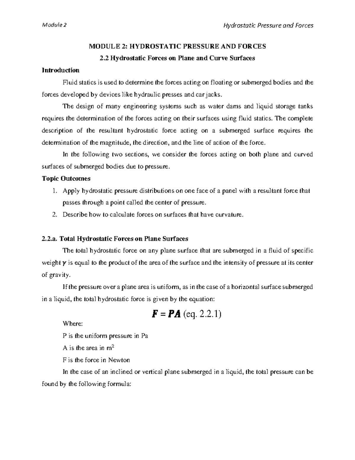 Hydrau 6 - Sample problems - MODULE 2: HYDROSTATIC PRESSURE AND FORCES ...