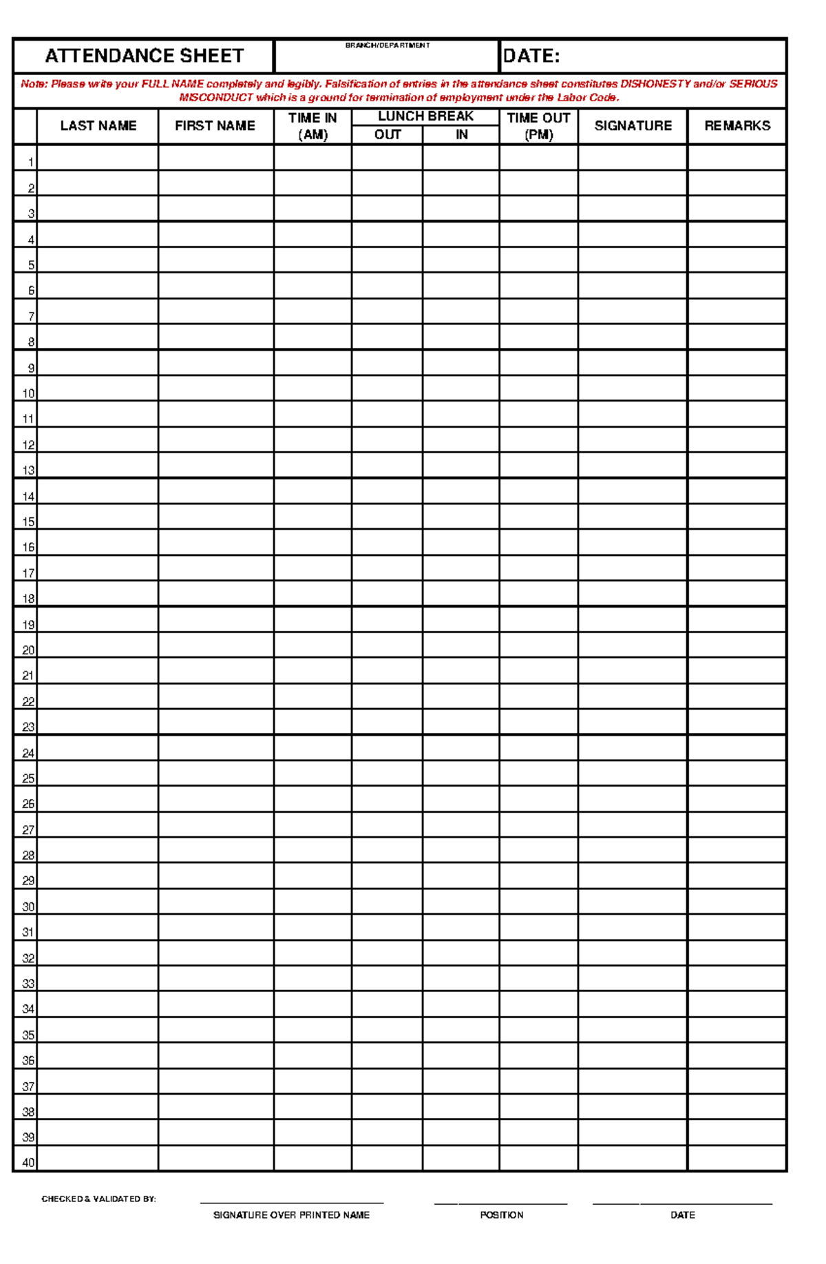 Revised Manual Attendance Template - OUT IN 1 2 3 4 5 6 7 8 9 10 11 12 ...