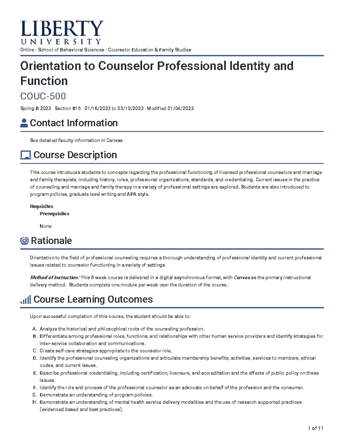 Orientation to Counselor Professional Identity and Function COUC 500 ...