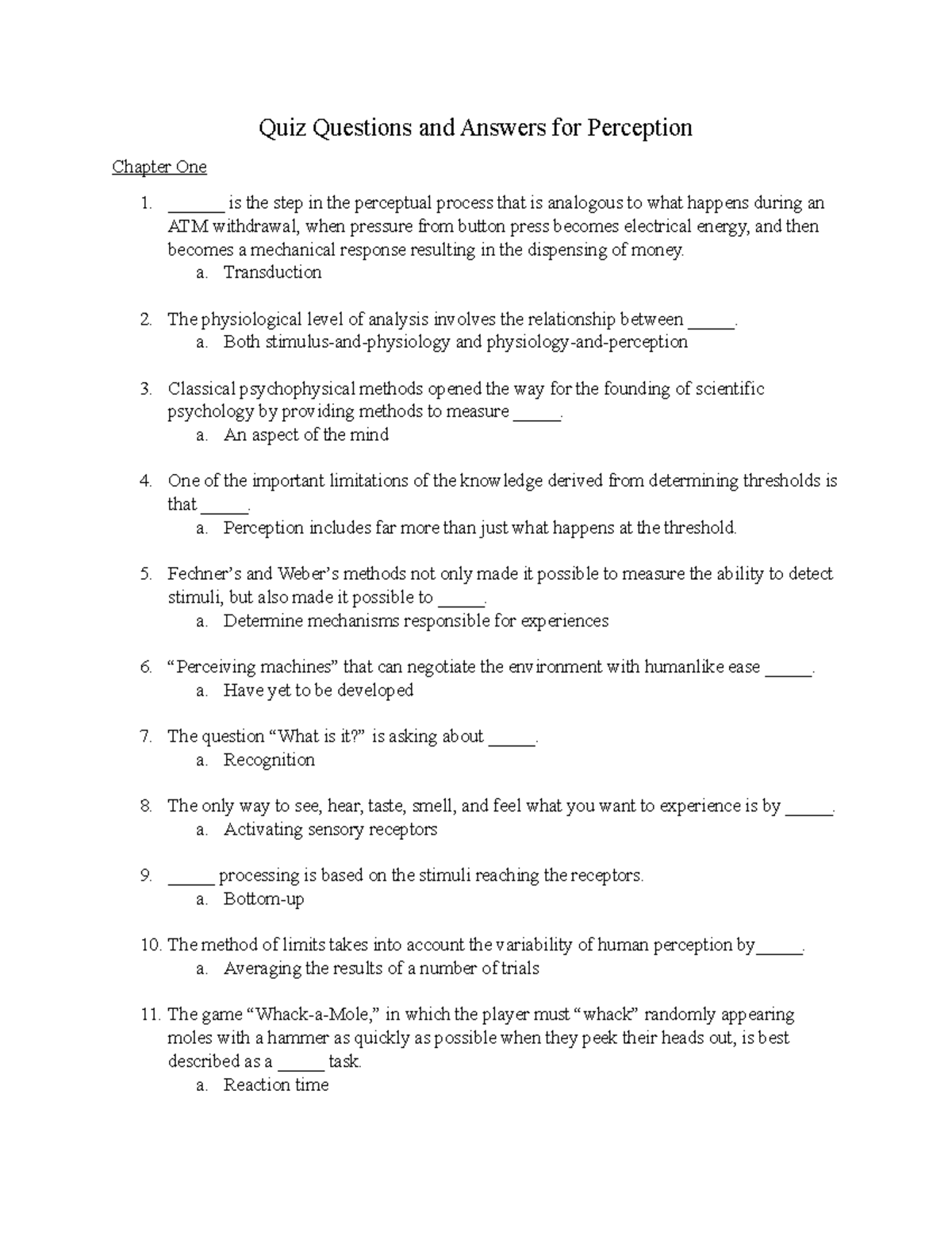 Perception Quizzes - Quiz Questions and Answers for Perception Chapter ...