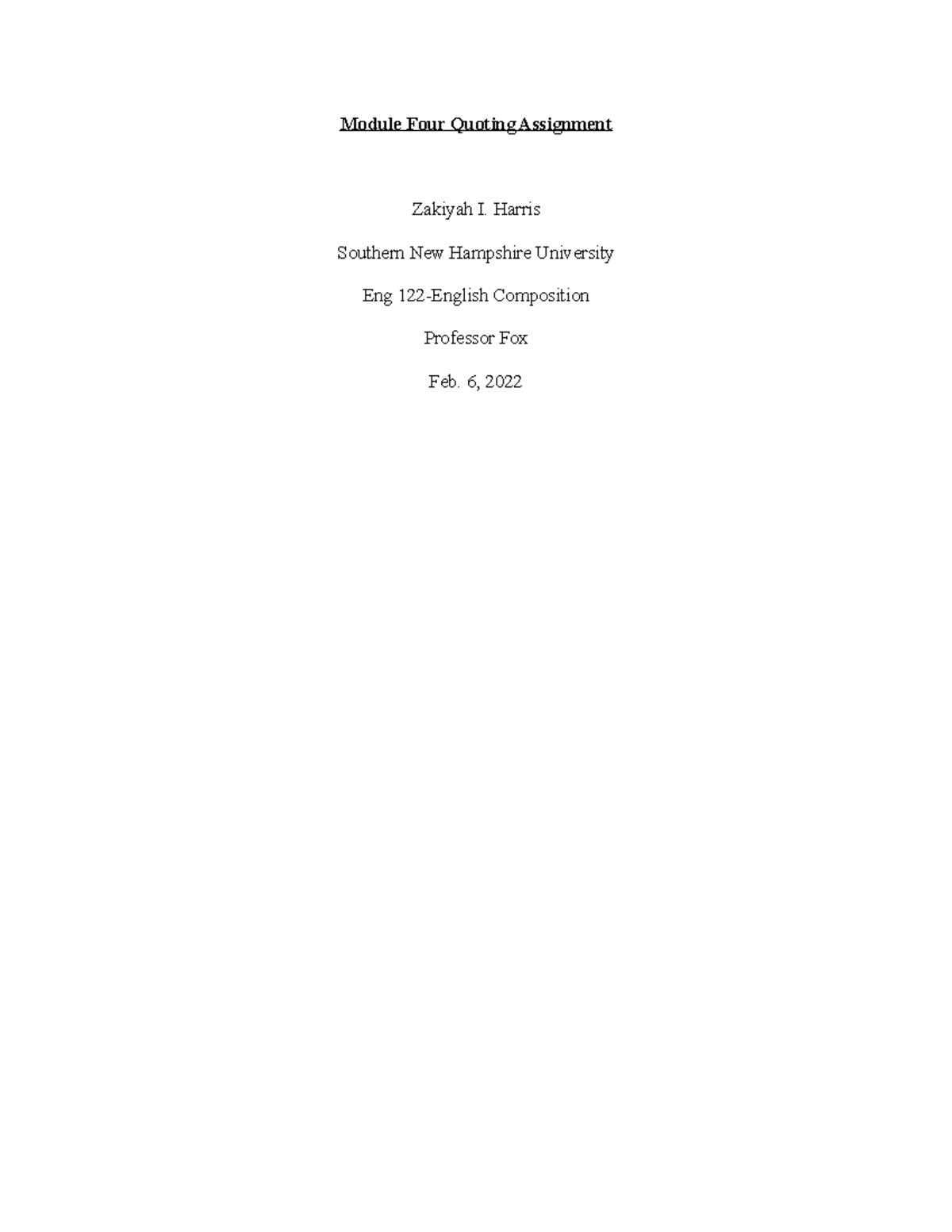 Module Four Quoting Assignment Studocu - Module Four Quoting Assignment Zakiyah I. Harris ...