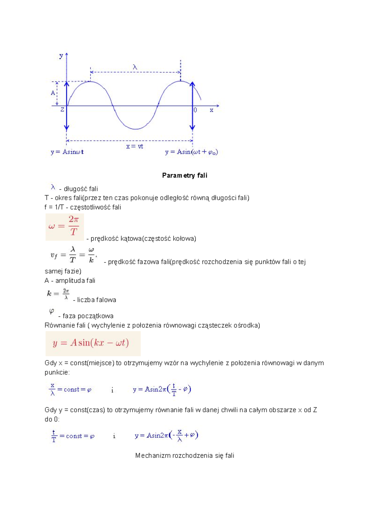 Sprawozdanie - M11 - Parametry fali długość fali T - okres fali(przez ...