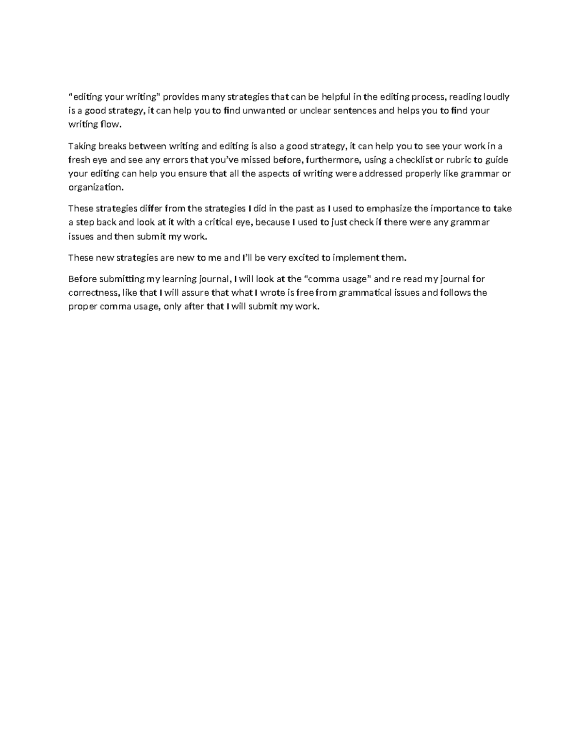 ENGL 0008-01 unit 6 learning journal - “editing your writing” provides ...