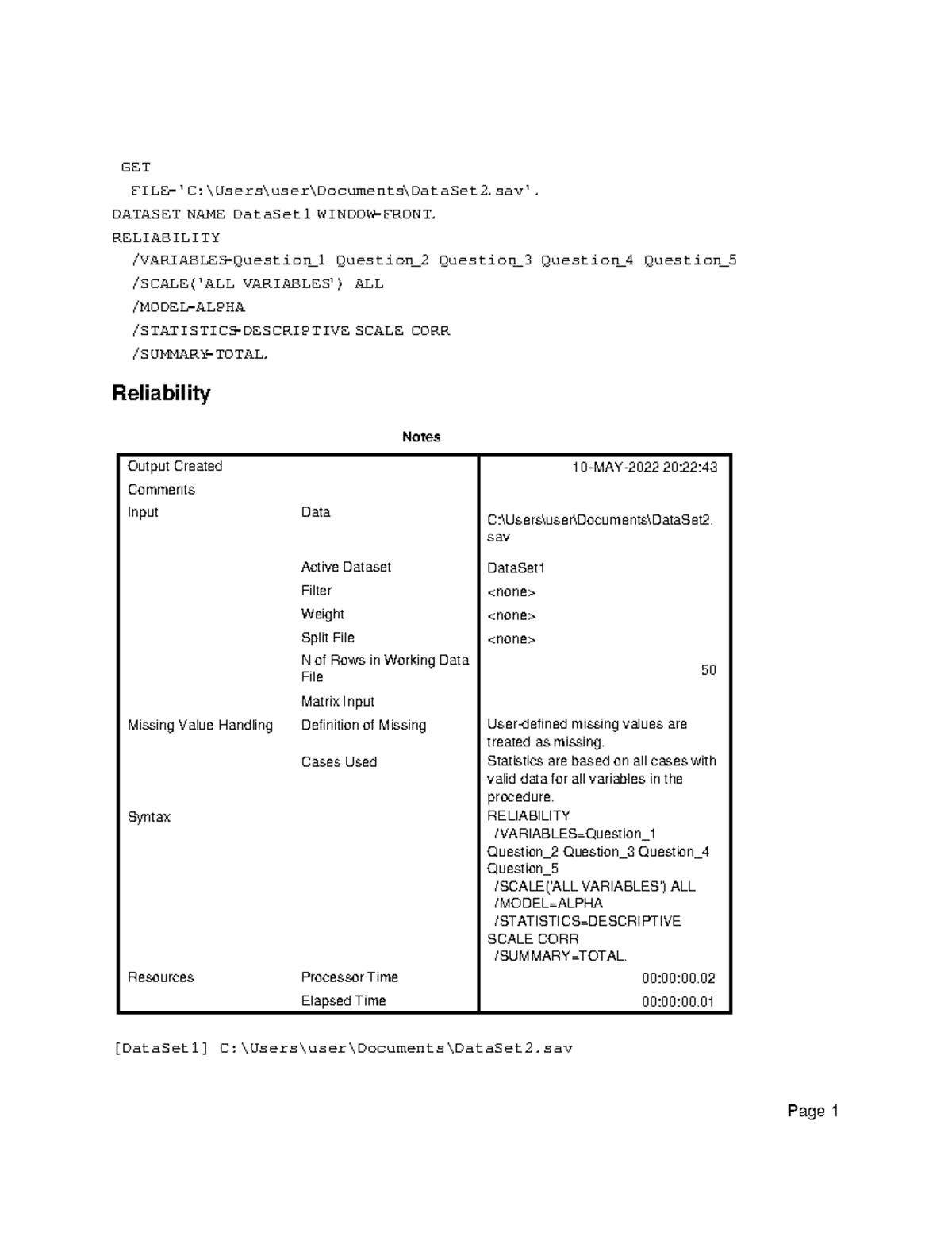 Rio 50 Statistical Package for the Social Sciences - GET FILE='C:\Users ...