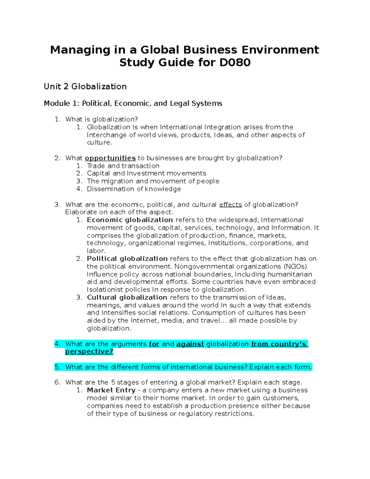 D080 Study Guide 2021-03-04 05 23 38 - Managing in a Global Business ...