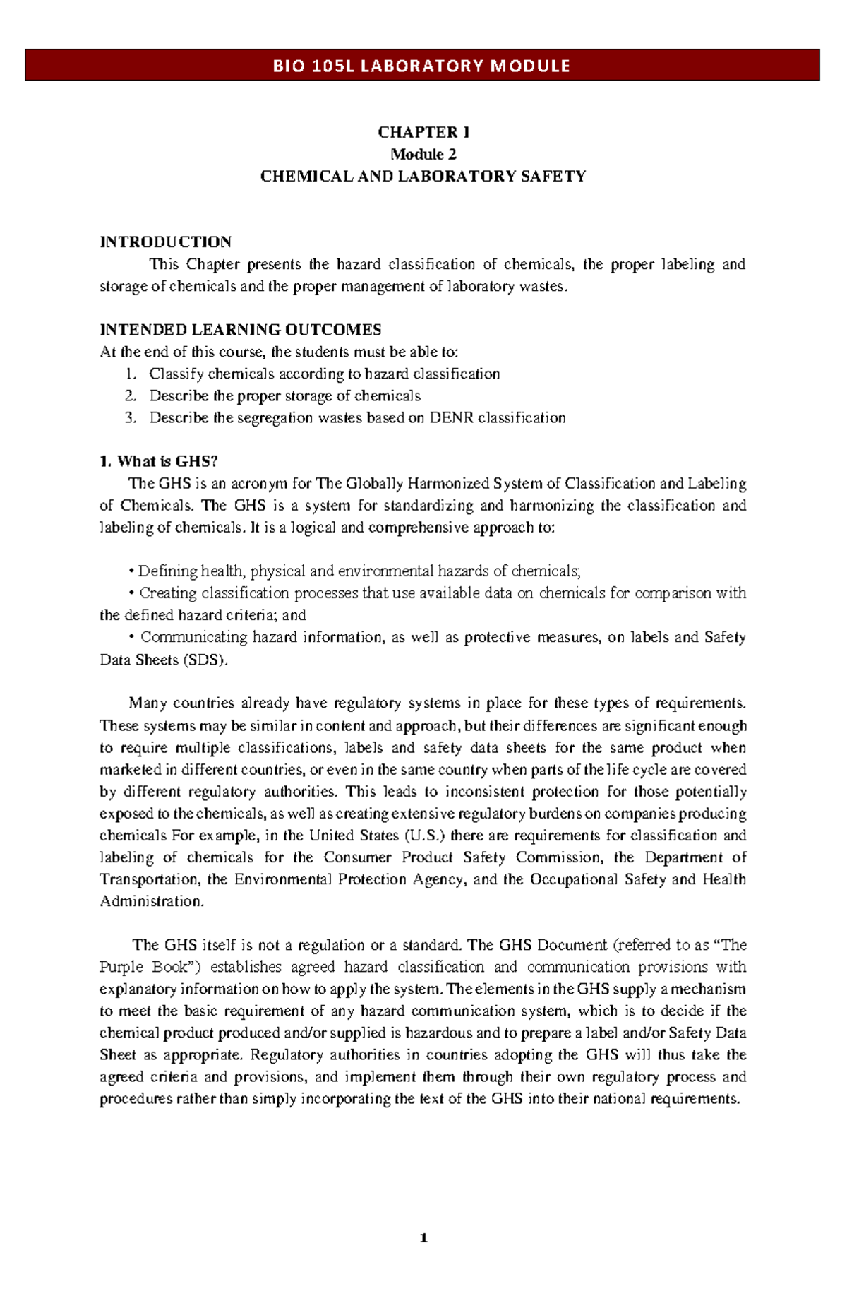 BIO-105L Chapter-1-Module-2 - CHAPTER I Module 2 CHEMICAL AND ...