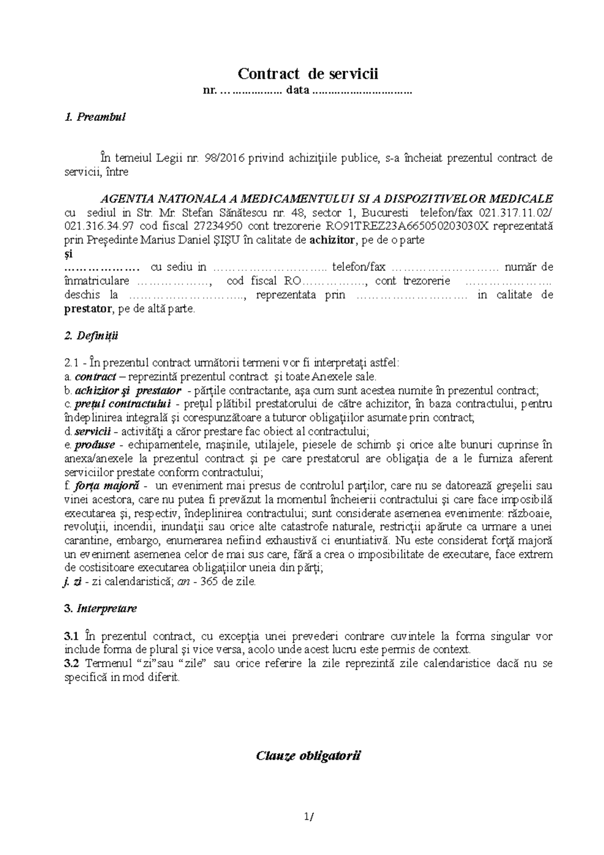 Model Contract de servicii - Contract de servicii nr ...