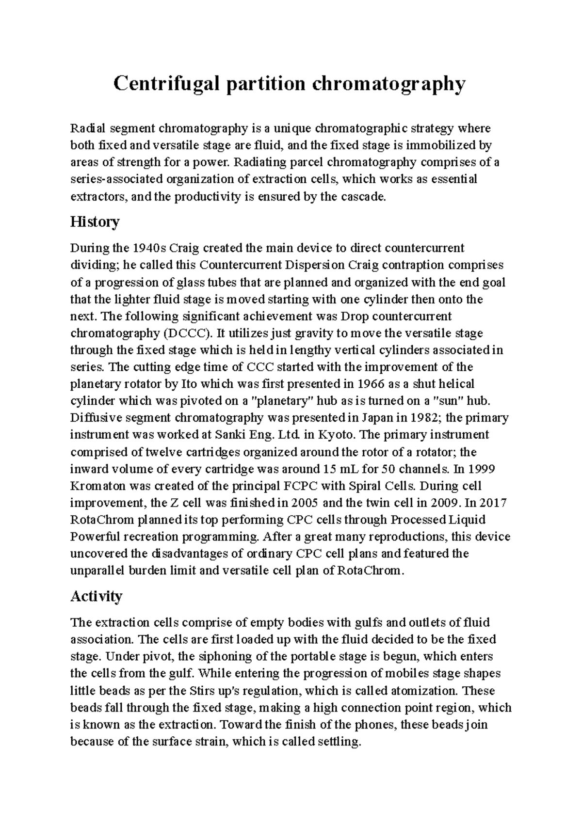 Centrifugal partition chromatography - Radiating parcel chromatography ...