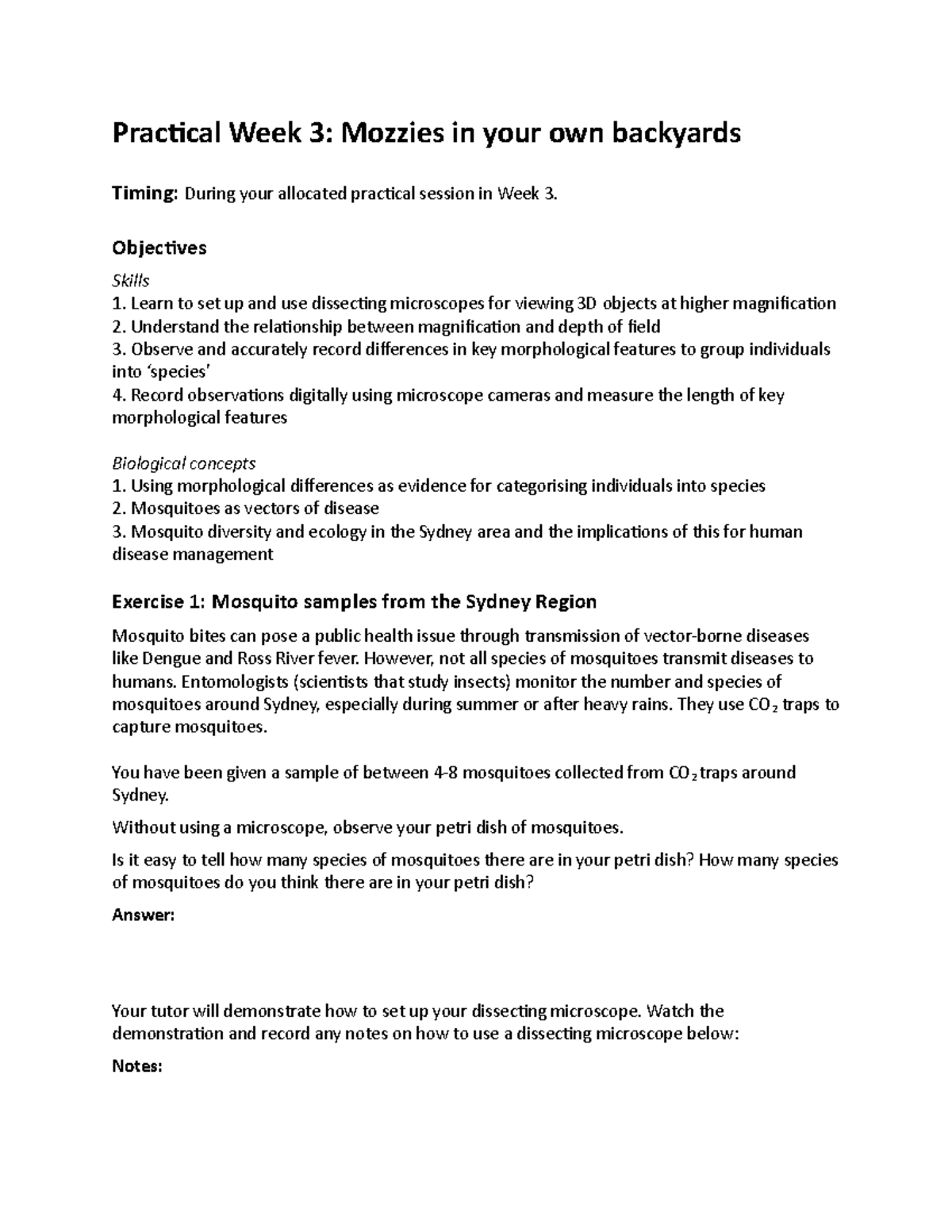 E Pracbook Mozzies - mozzie - Practical Week 3: Mozzies in your own ...