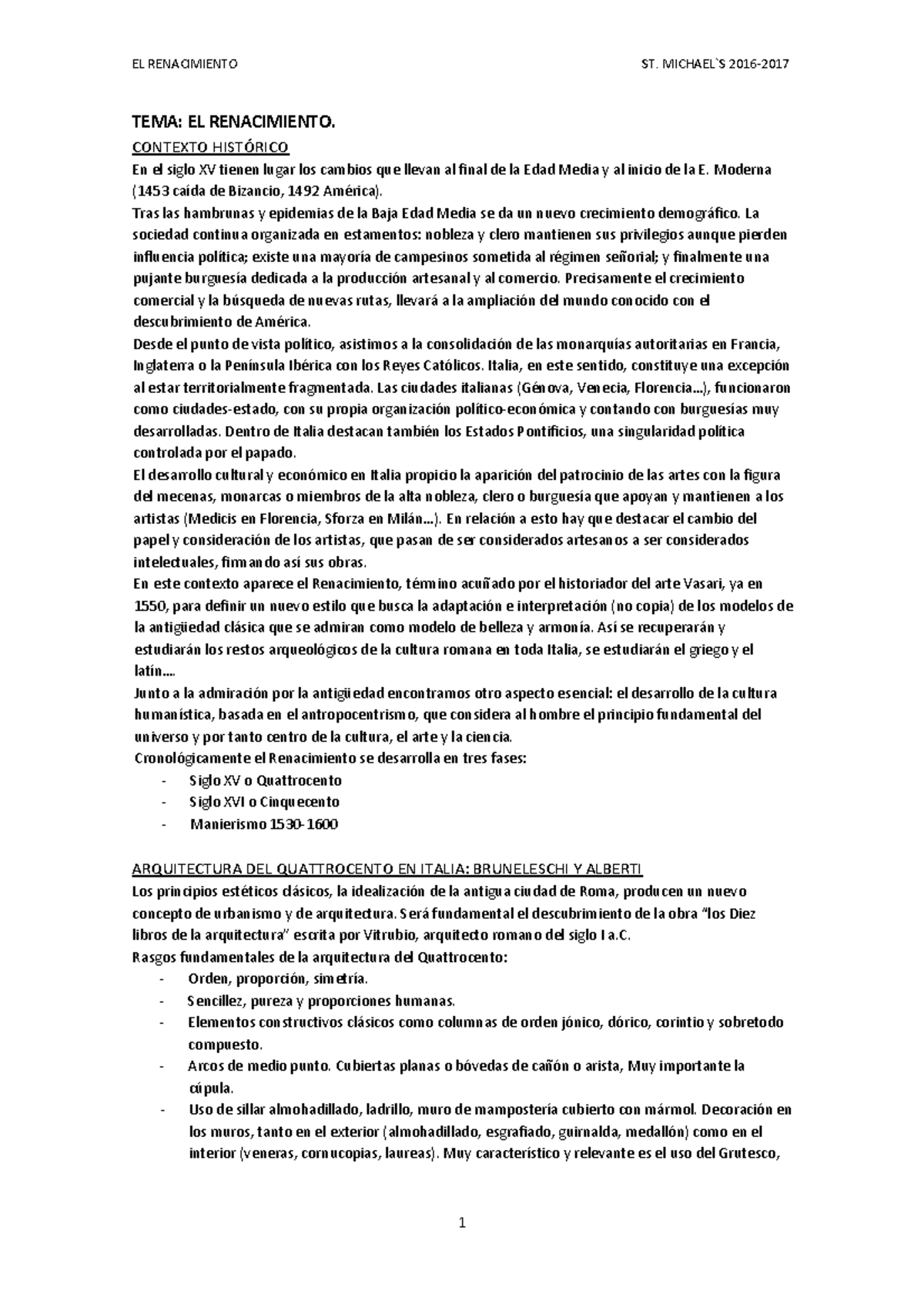 TEMA Renacimiento - TEMA: EL RENACIMIENTO. CONTEXTO HISTÓRICO En el ...