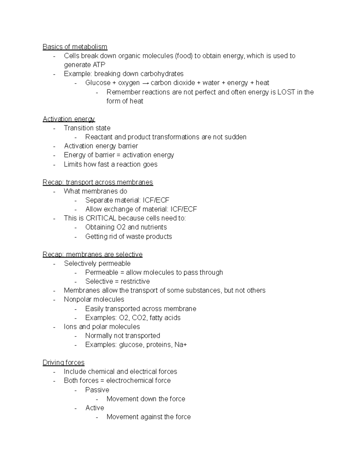 Lecture 2 - Basics of metabolism - Cells break down organic molecules ...