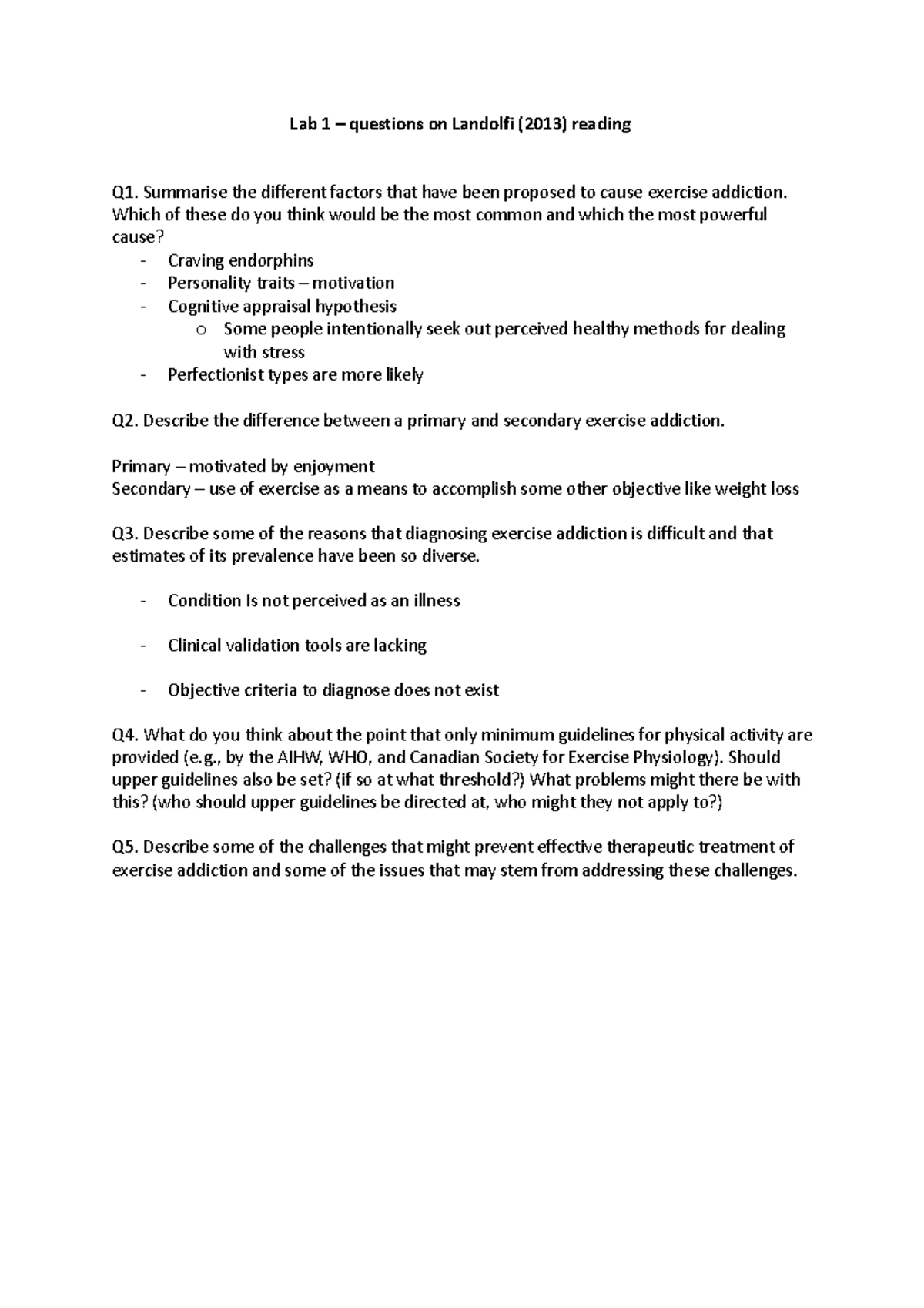 Lab 1 - questions on reading - Lab 1 – questions on Landolfi (2013 ...