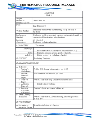 MATH MELCs Grade 9 - Quarter Content Standards The learner ...